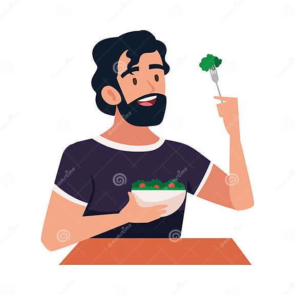 Man Eating Salad Stock Illustration Illustration Of Vegetarian 292740203