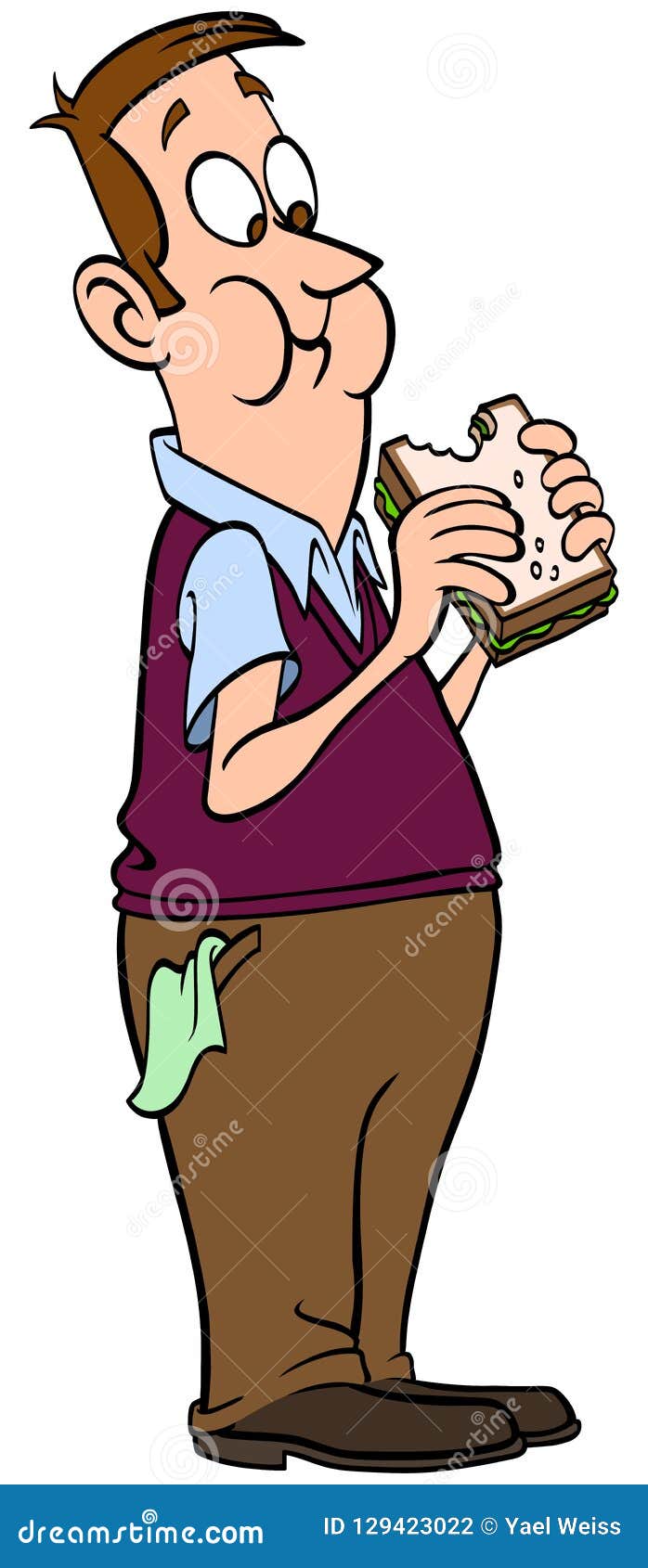 Man eating sandwich stock vector. Illustration of meal - 129423022