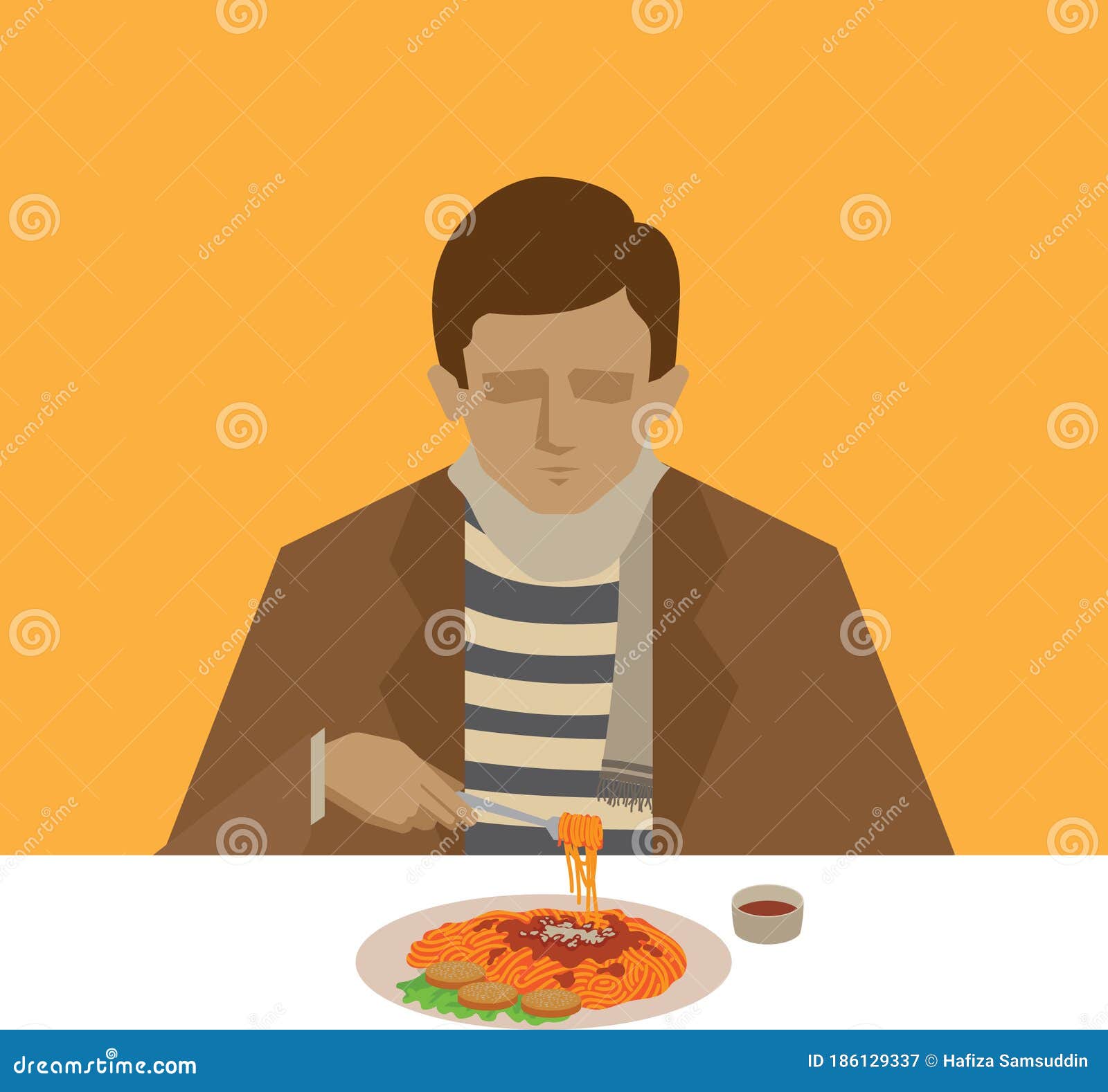 Man Eating Spaghetti. Vector Illustration Decorative Design Stock ...