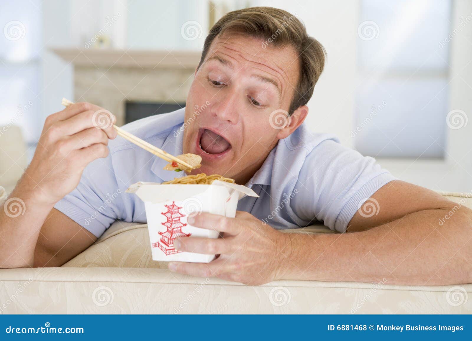 Man Eating Takeaways with Chopsticks Stock Photo - Image of food, meal ...