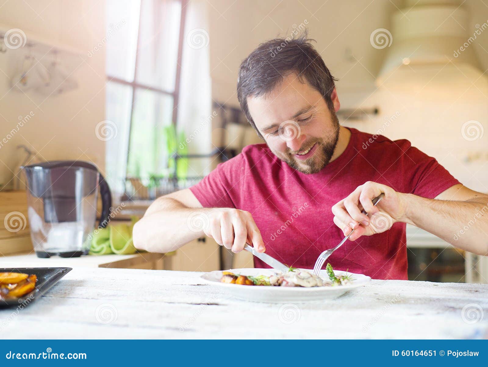 Man eating stock image. Image of fork, diet, home, concept - 60164651