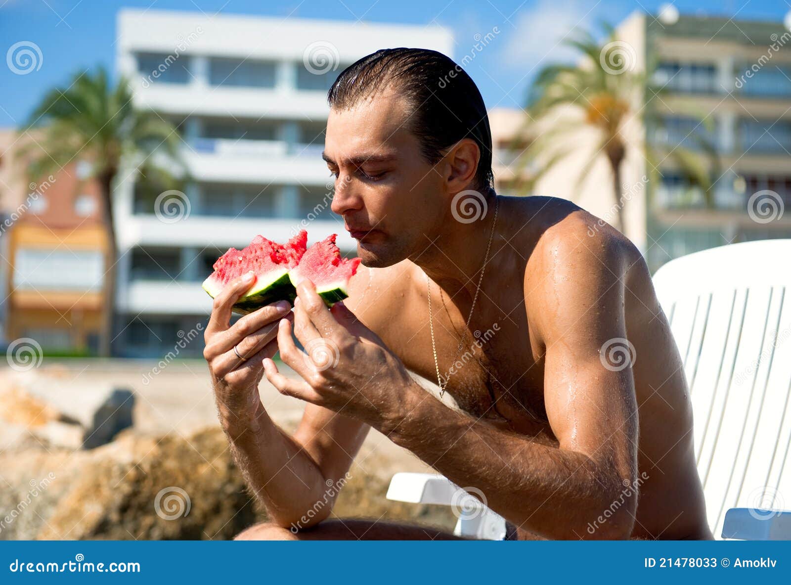 Man eating watermelon stock image. Image of male, enjoy - 21478033