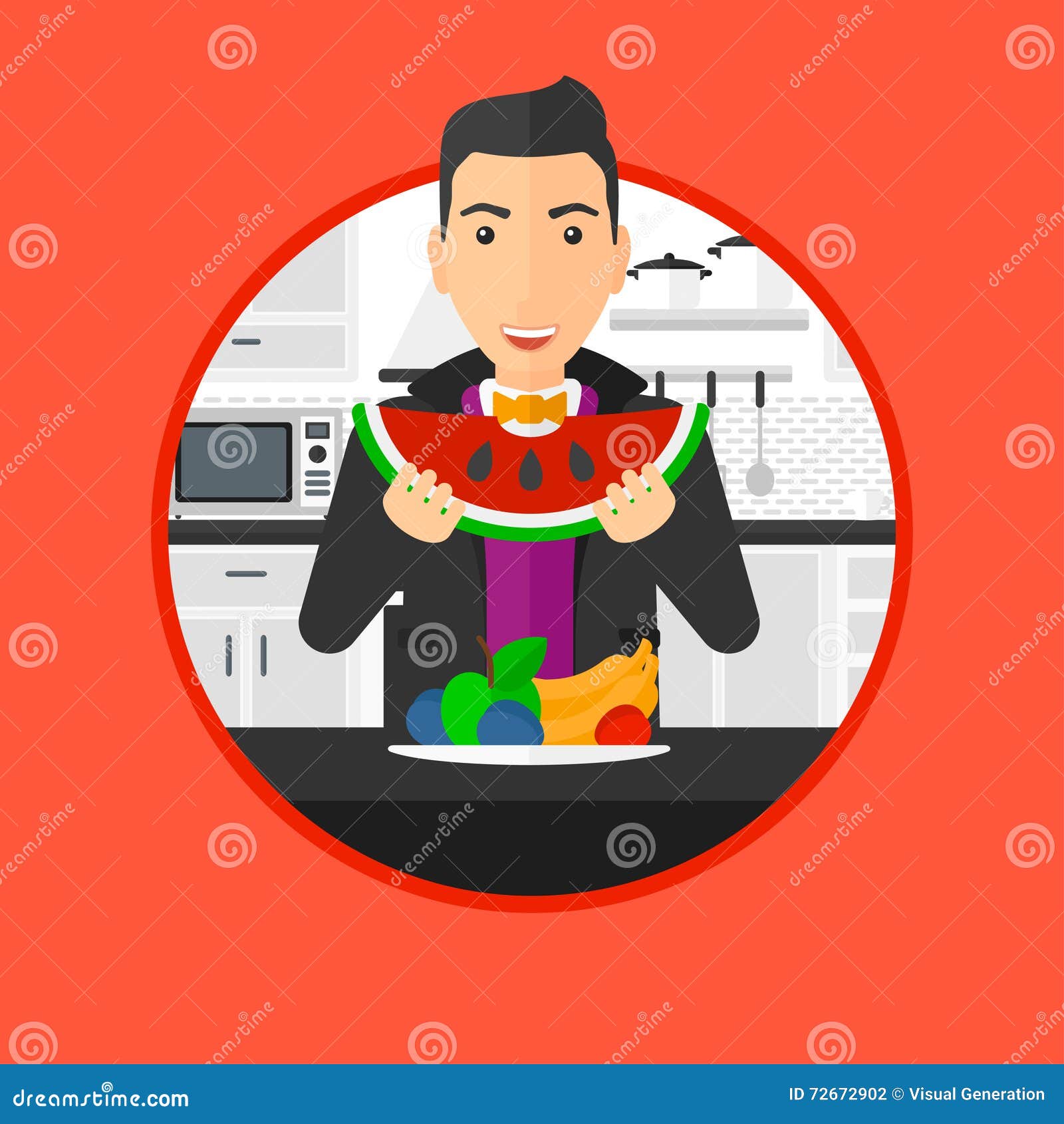 Man Eating Watermelon. Vector Illustration | CartoonDealer.com #72672902