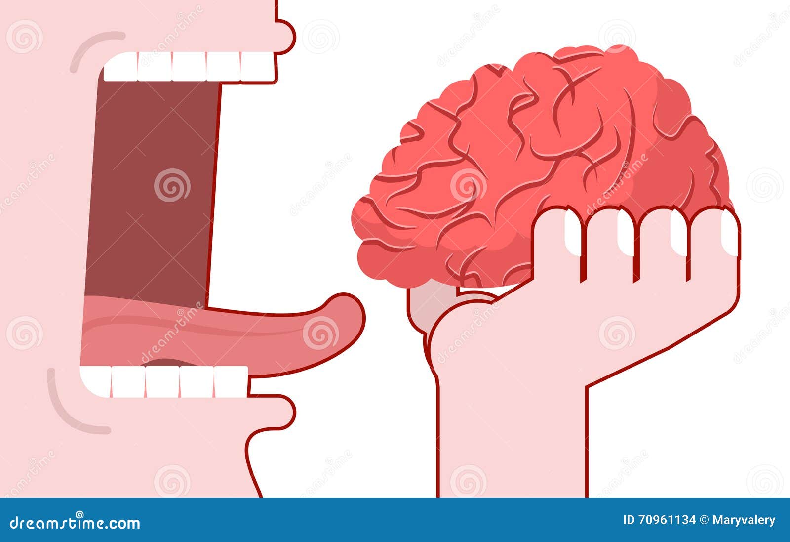 Man Eats Brain. Consumption of Ideas. Brain in His Hand Stock Vector ...