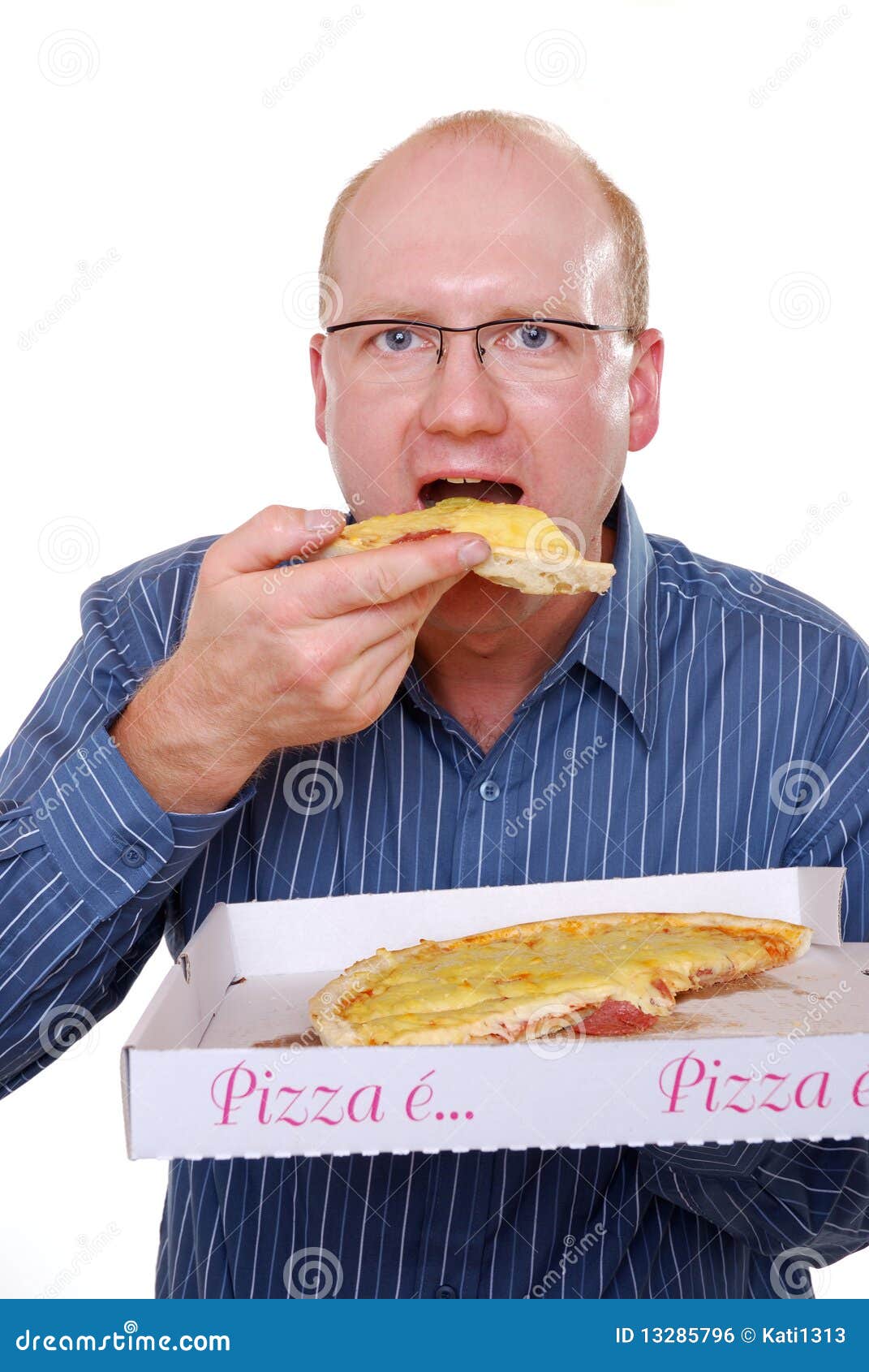 Man eats pizza stock photo. Image of white, food, delivery - 13285796