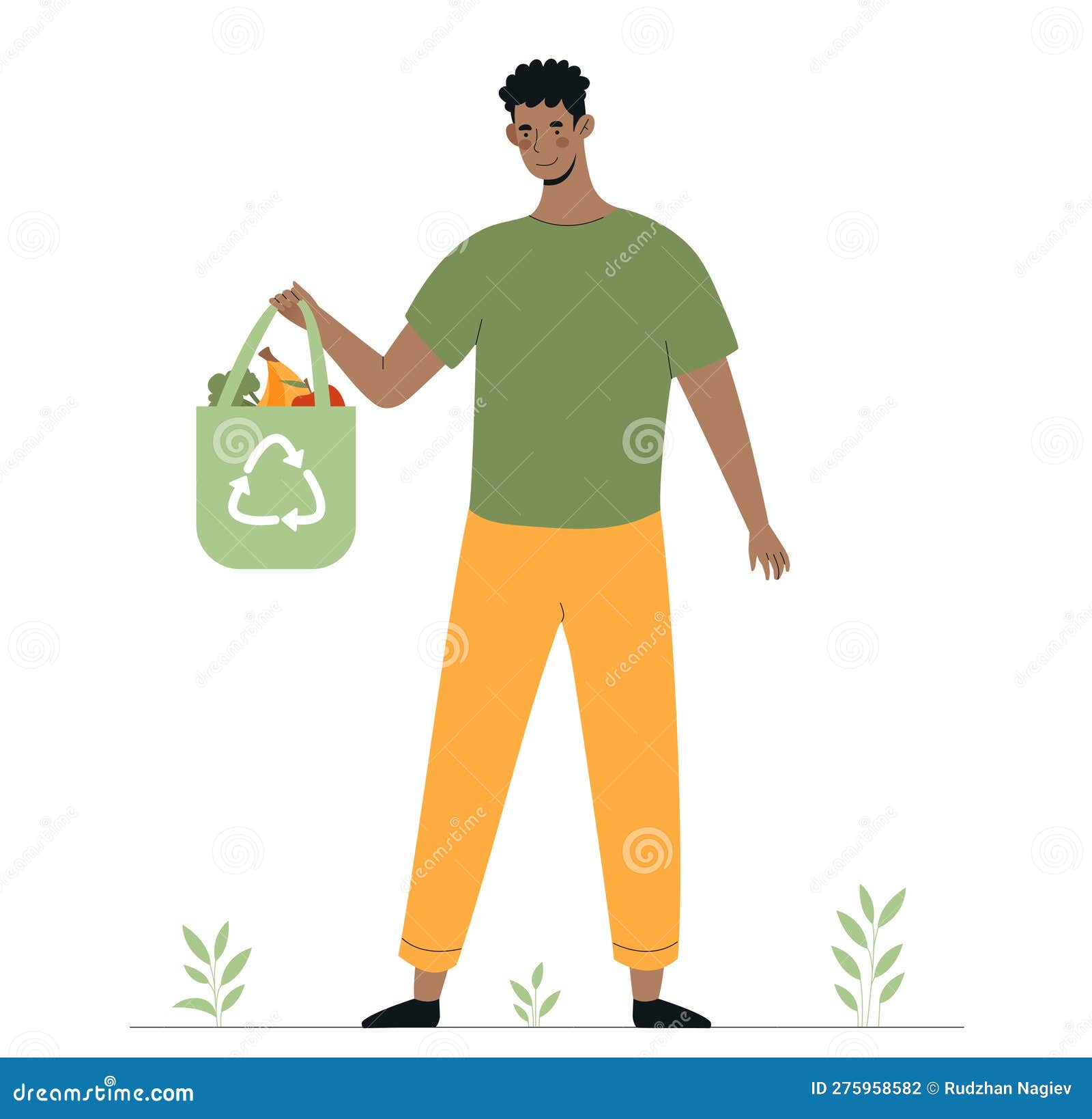 Man with eco bag stock vector. Illustration of earth - 275958582 Man with eco bag stock vector. Illustration of earth - 275958582