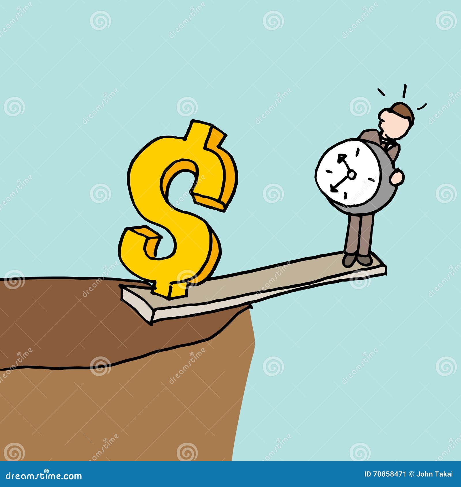 Man at the Edge of a Cliff Balancing Time and Money Stock Vector ...