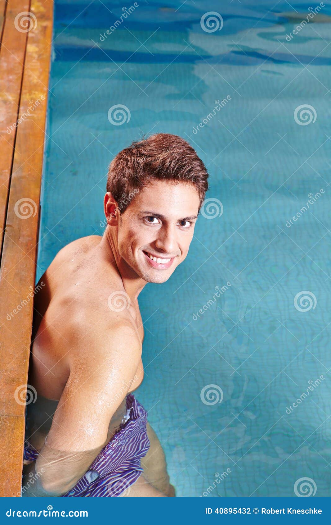 Man on Edge of Swimming Pool Stock Photo - Image of flirt, bath: 40895432