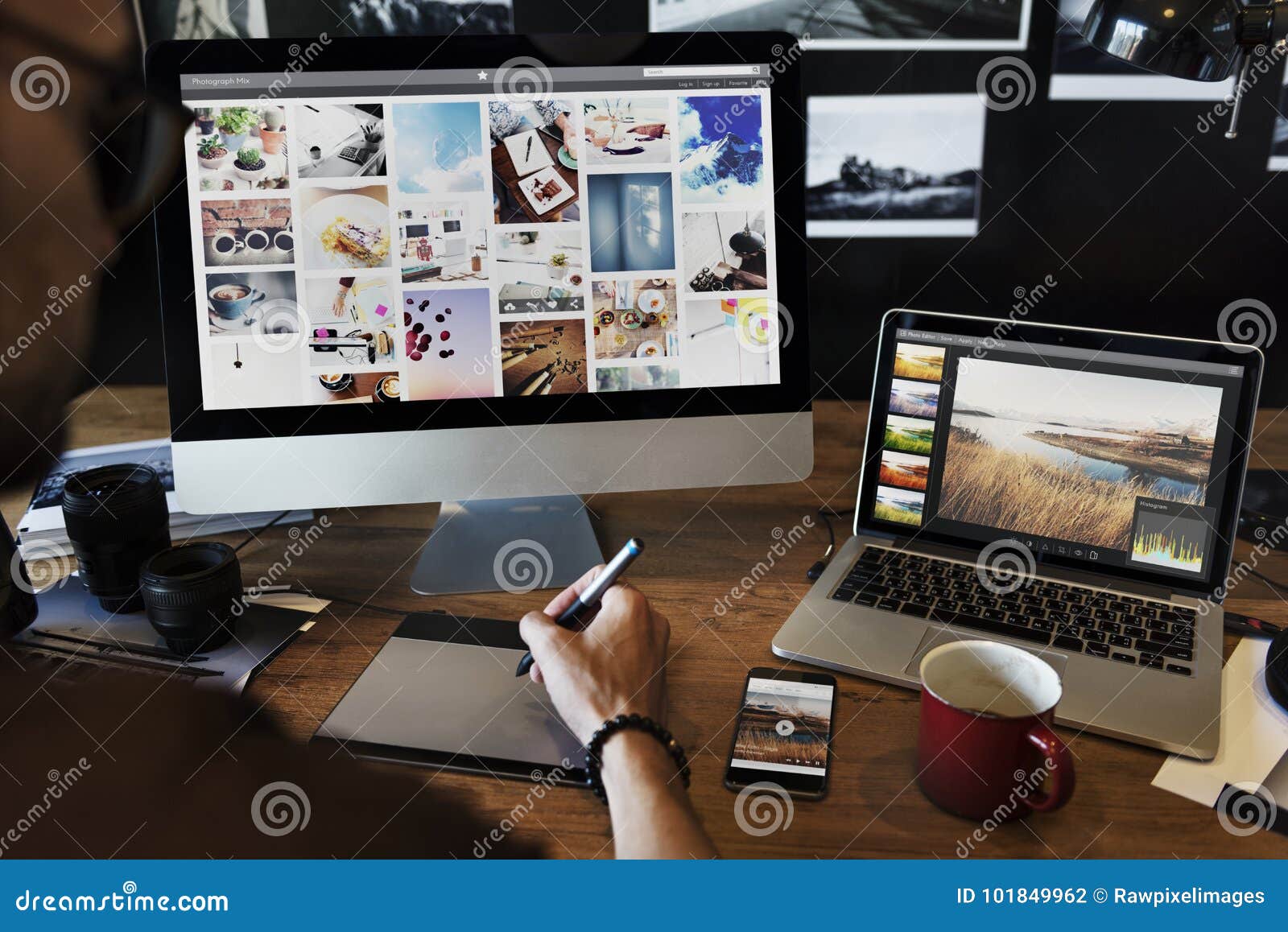 Man Editing Photos on a Computer Stock Photo - Image of mobile ...