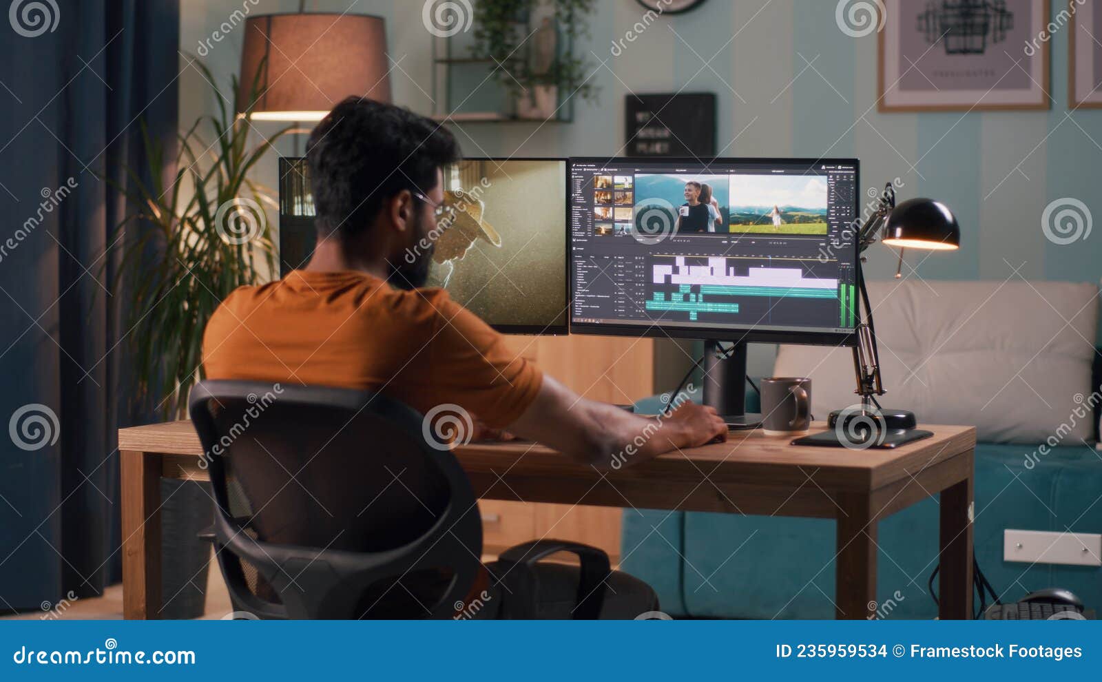 Man Editing Video on Computer Stock Photo - Image of casual ...