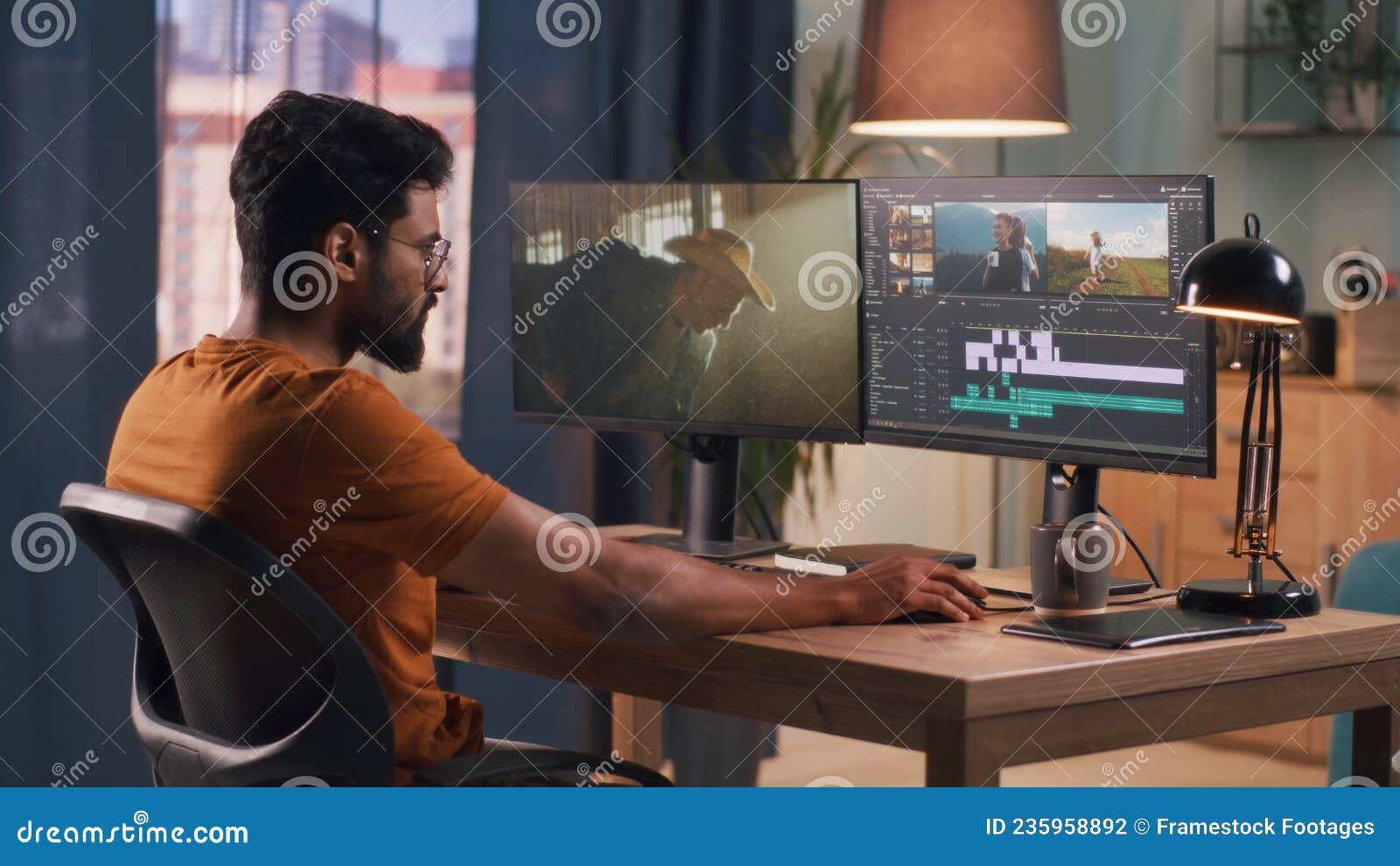 Man Editing Video on Computer Stock Photo - Image of digital, maker ...