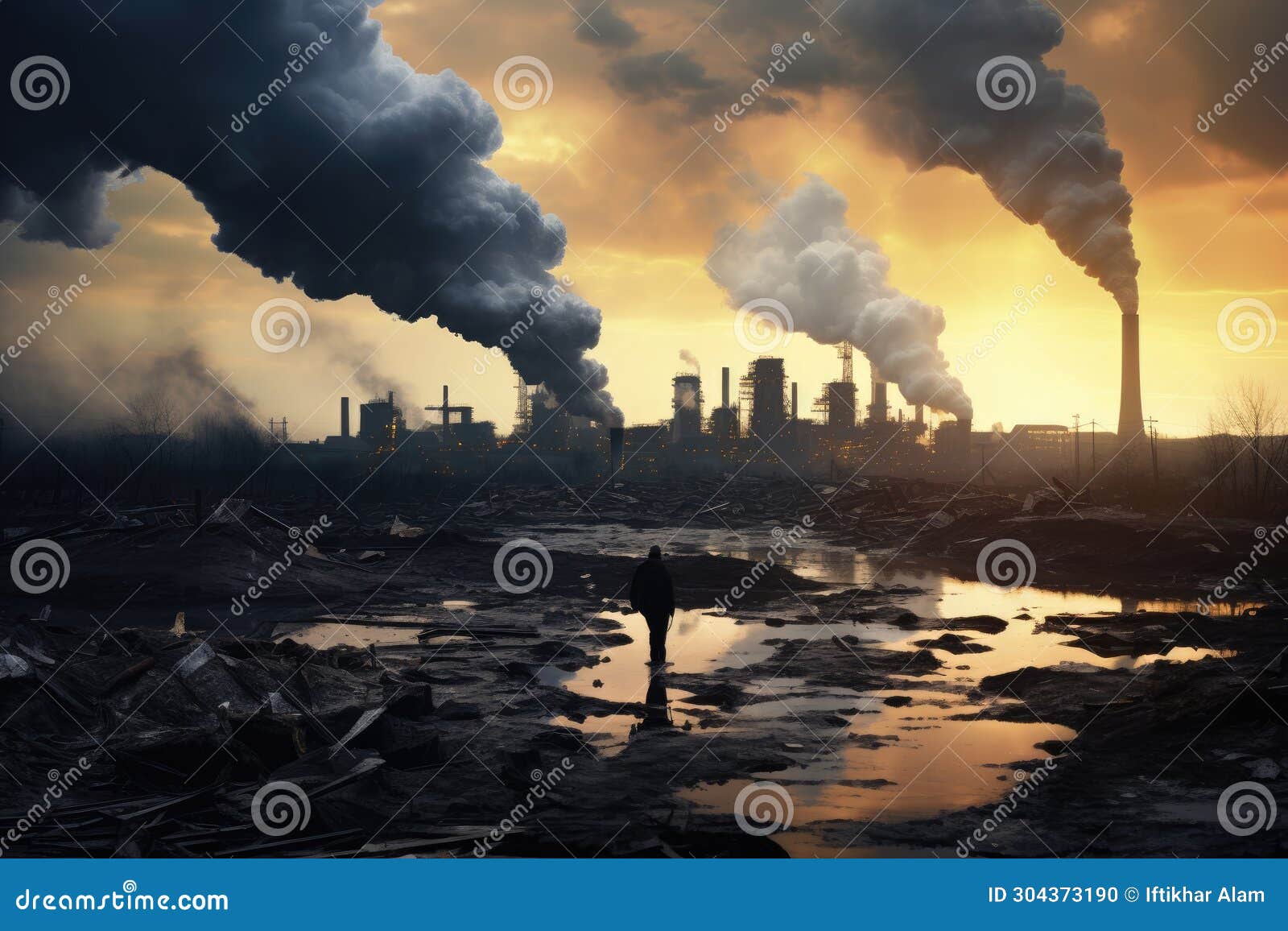A Man Effortlessly Walking through a Water Puddle, Situated in Front of ...