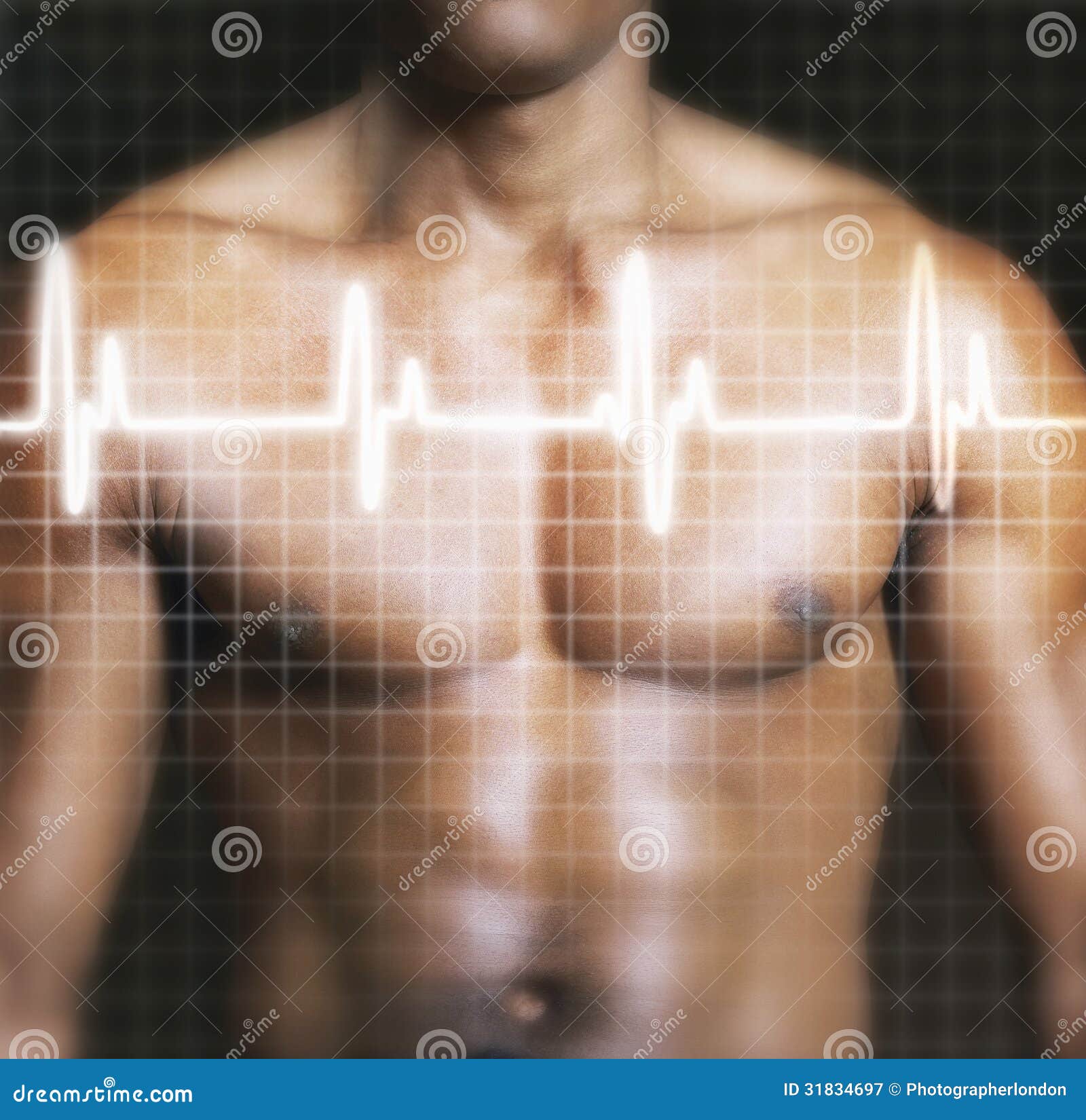 Man with Electrocardiogram Graph Superimposed on Chest Stock Image ...