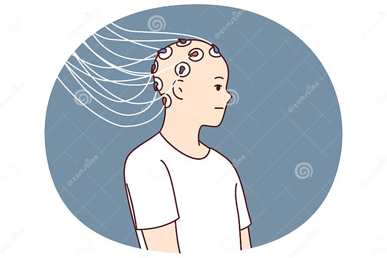 Man with Electrodes Connected To Head To Study Brain Activity and Work ...
