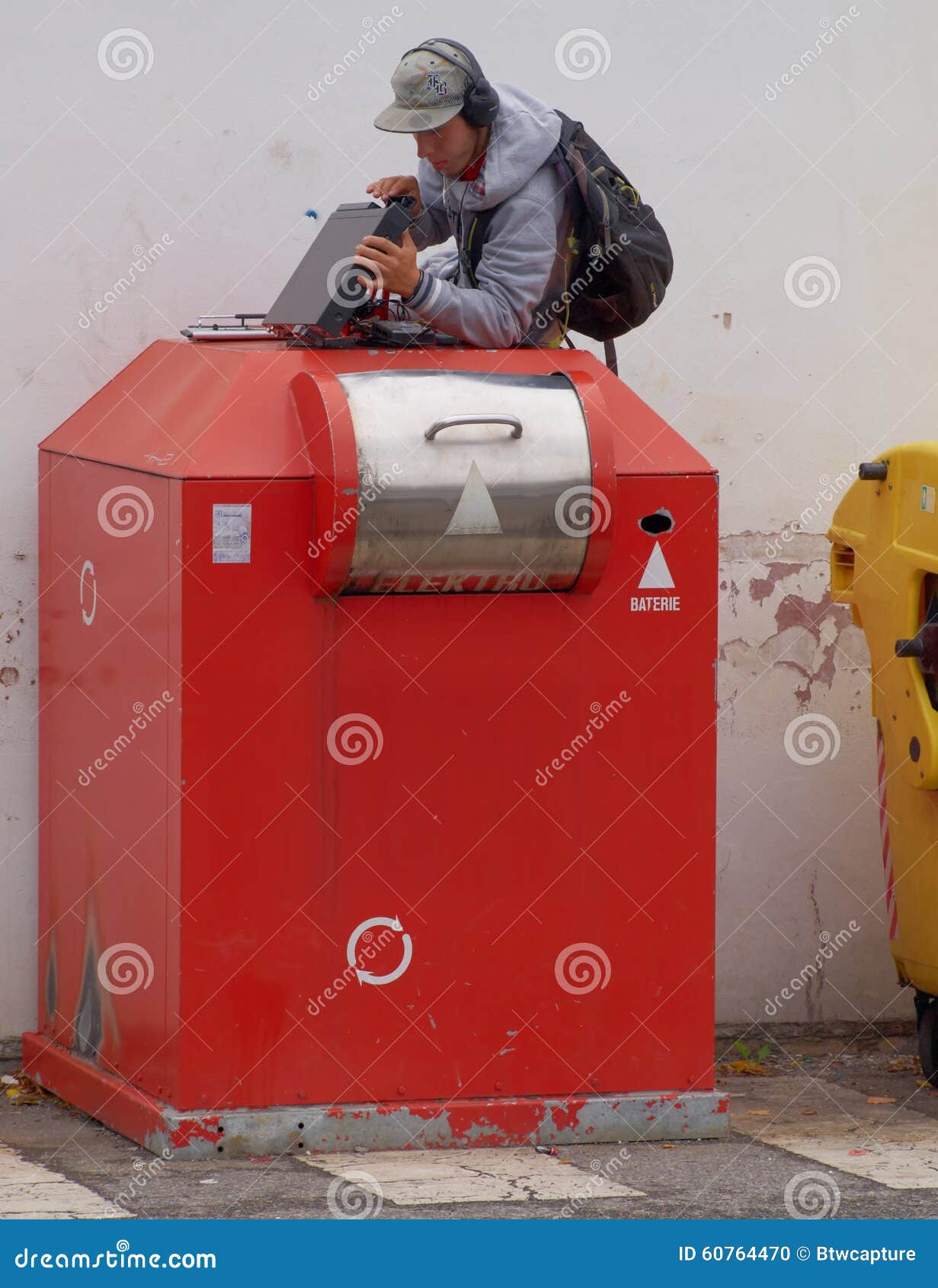 Man on Electronic Waste Container Editorial Image - Image of recycle ...