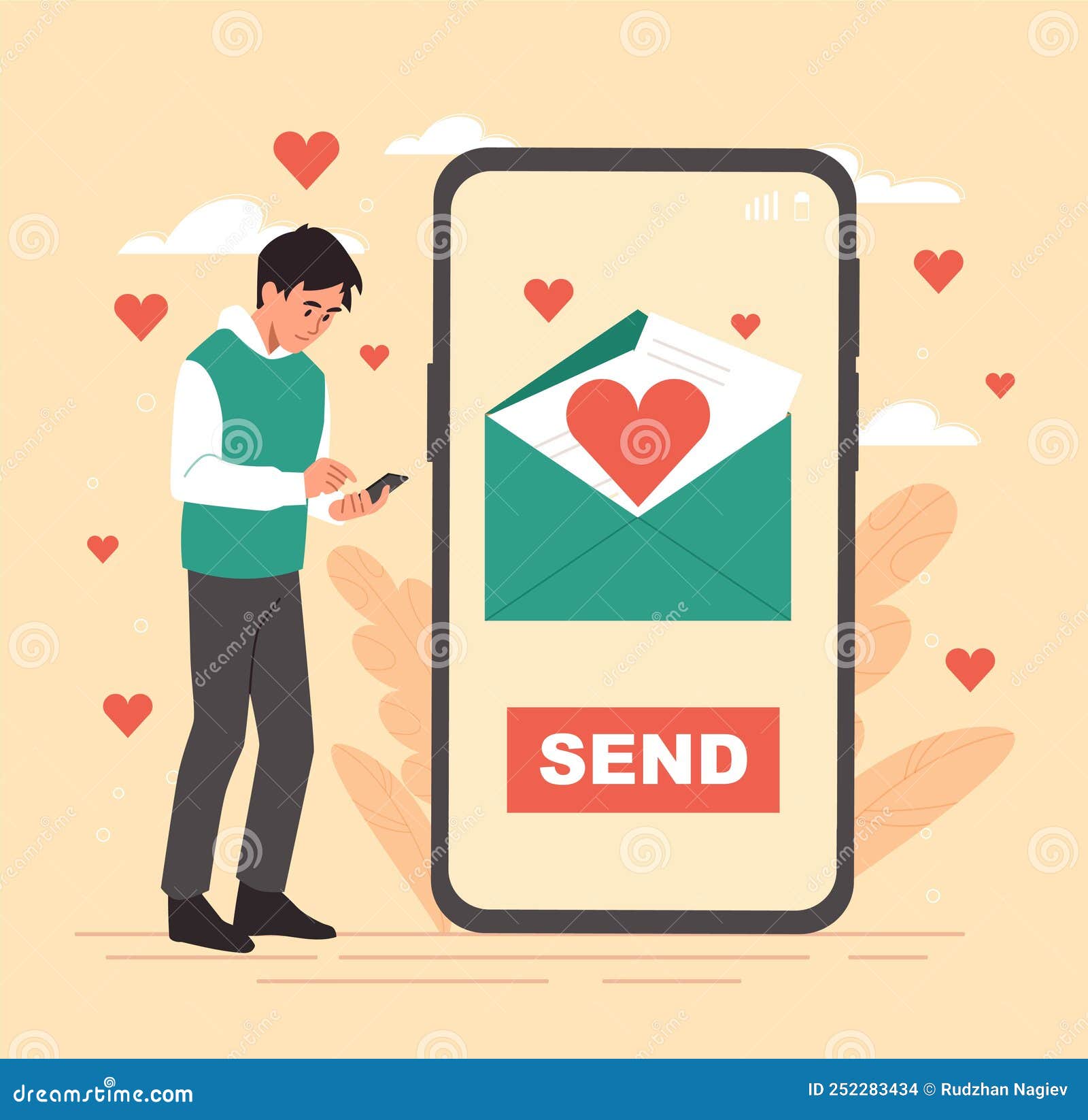 Man with Email in Smartphone Stock Vector - Illustration of digital ...