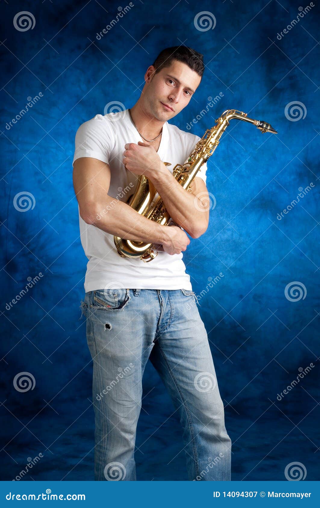 Man Embracing Her Sax Stock Image | CartoonDealer.com #14094307