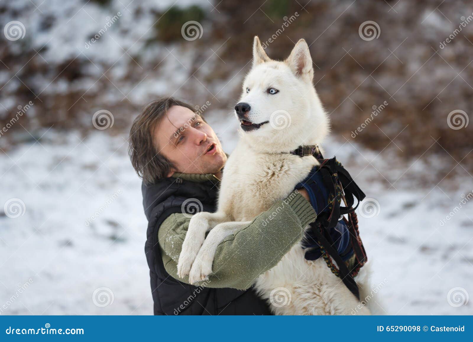 Man Embracing with Husky Dog Stock Photo - Image of happy, necking ...
