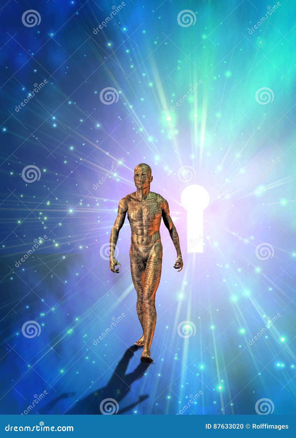 Man Emerges from Light Emitted from Keyhole Stock Illustration ...