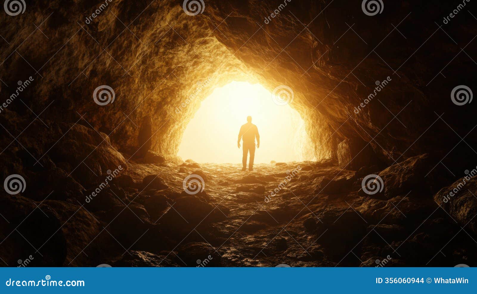Man Emerging from a Cave Transitioning from Complet Stock Photo - Image ...