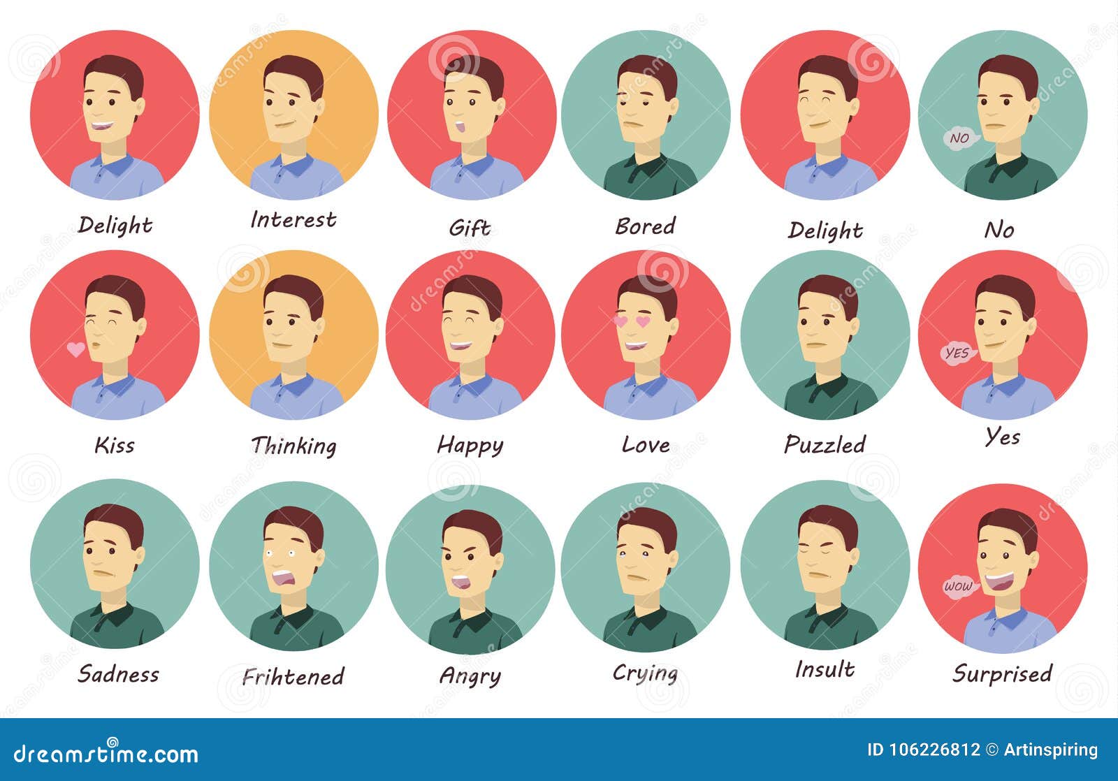 Man emotions set. stock vector. Illustration of mood - 106226812