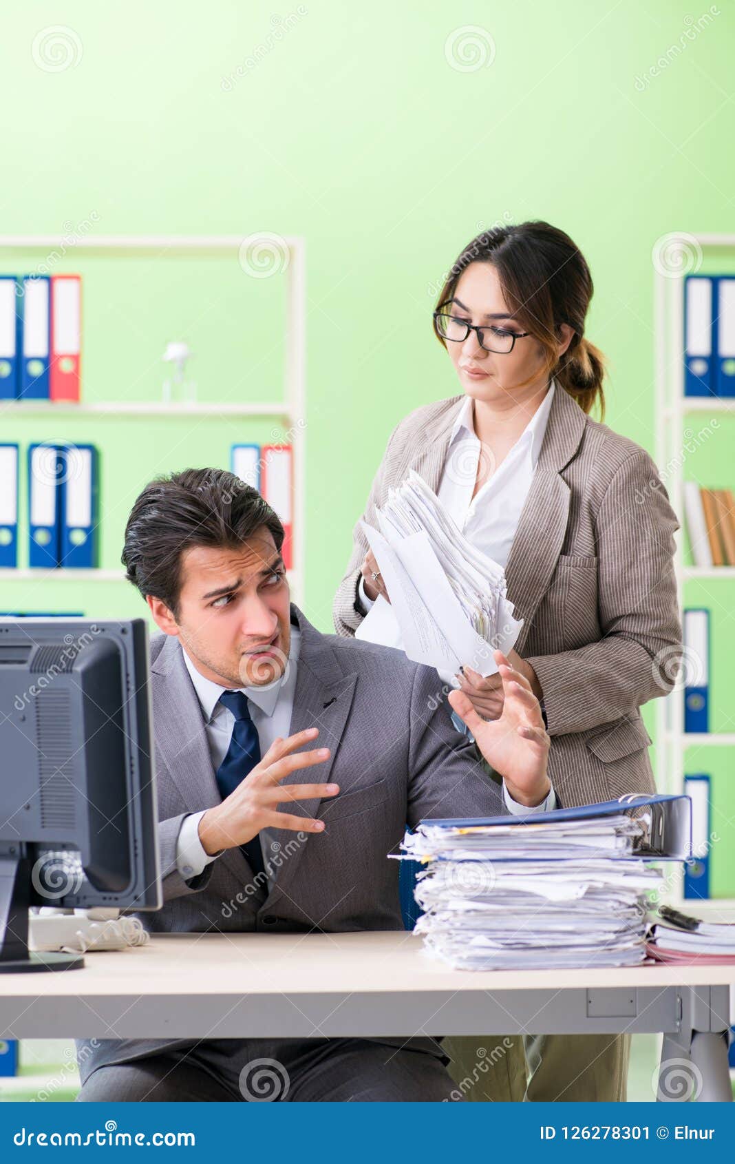 The Man Employee Suffering from Excessive Work Stock Image - Image of ...