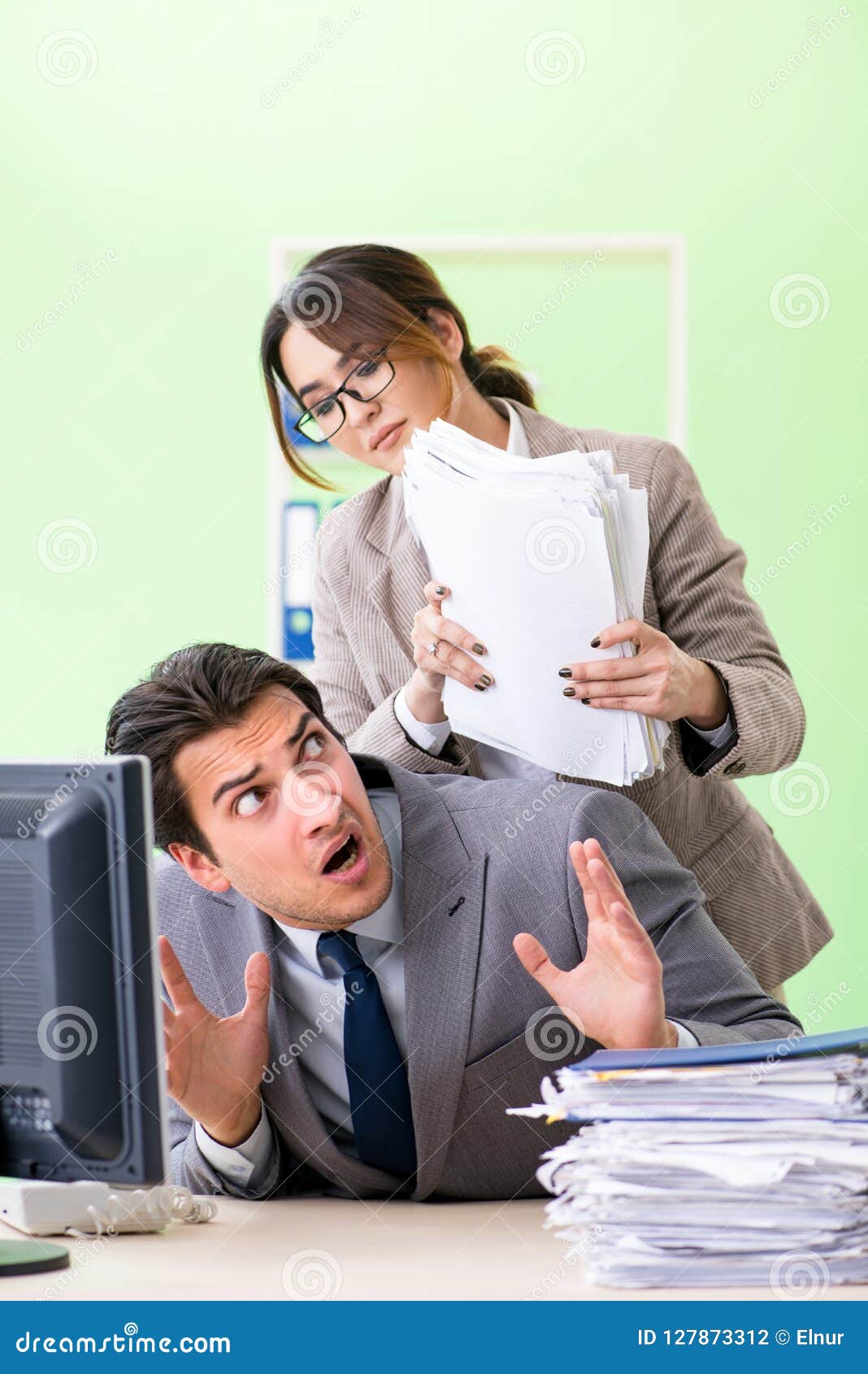 The Man Employee Suffering from Excessive Work Stock Photo - Image of ...