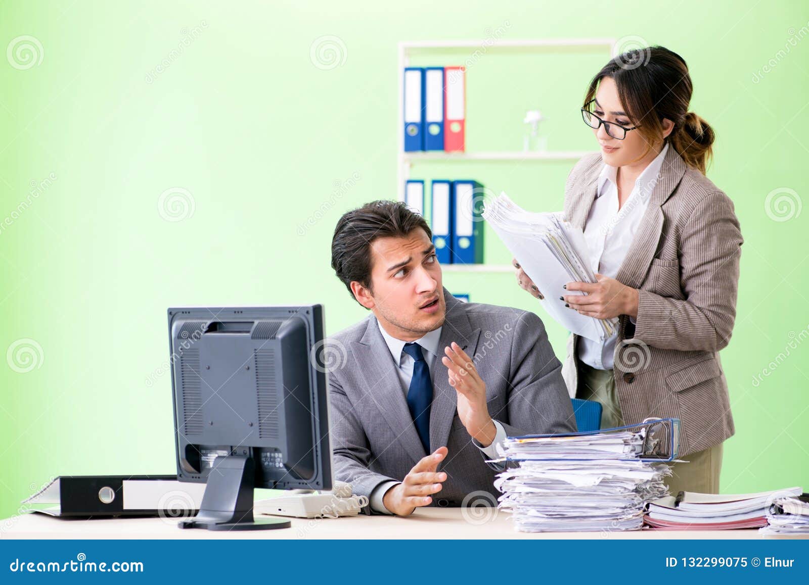 The Man Employee Suffering from Excessive Work Stock Image - Image of ...
