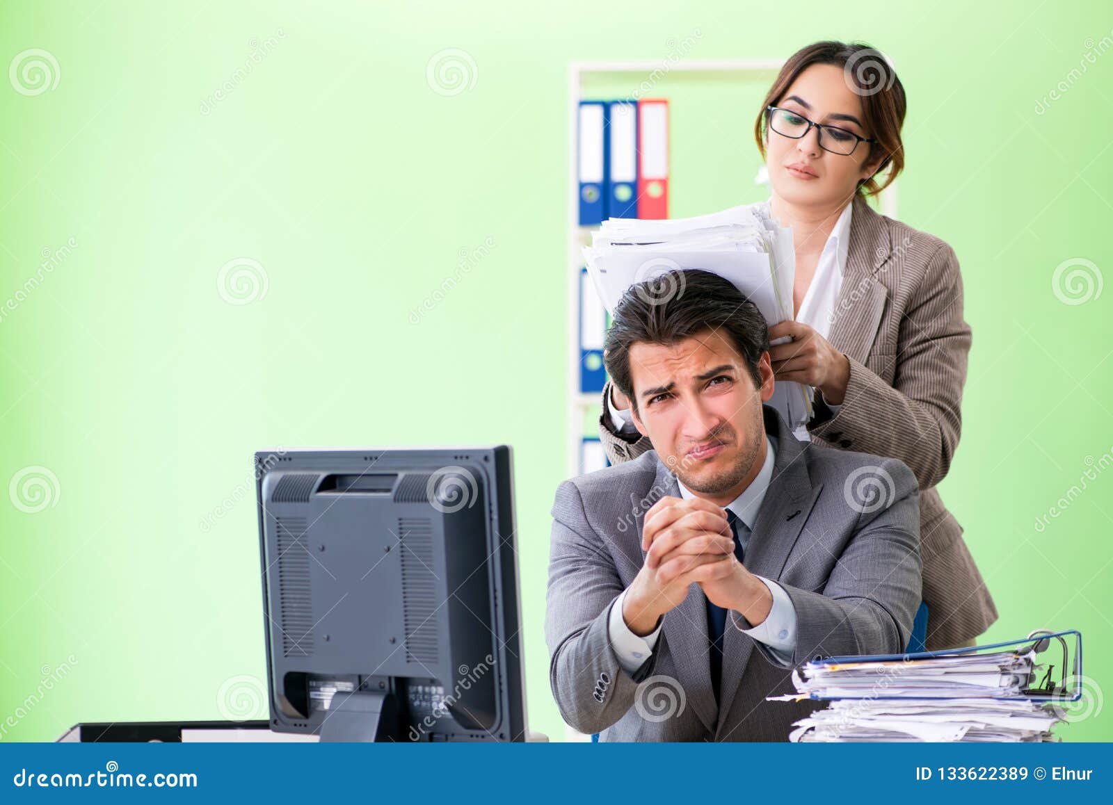 The Man Employee Suffering from Excessive Work Stock Image - Image of ...