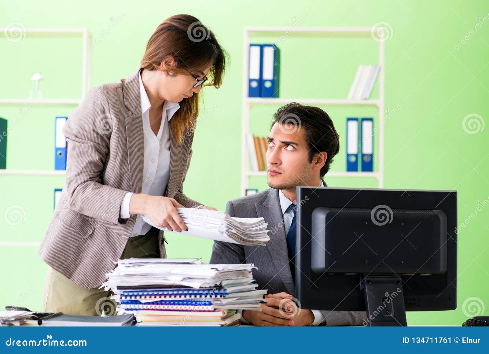 The Man Employee Suffering from Excessive Work Stock Image - Image of ...