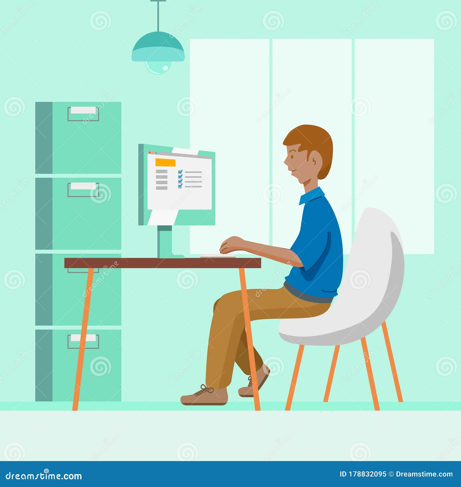 A Man Employee Working and Scheduling Job Task on Computer Illustration ...