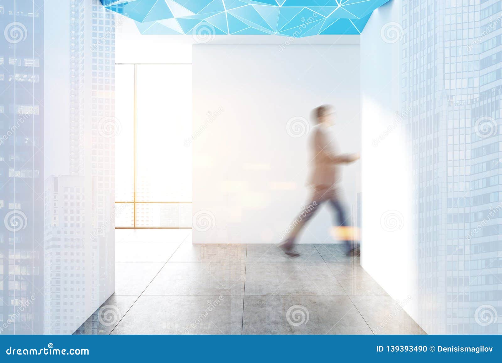 Man in Empty White Corridor Stock Photo - Image of inside, loft: 139393490
