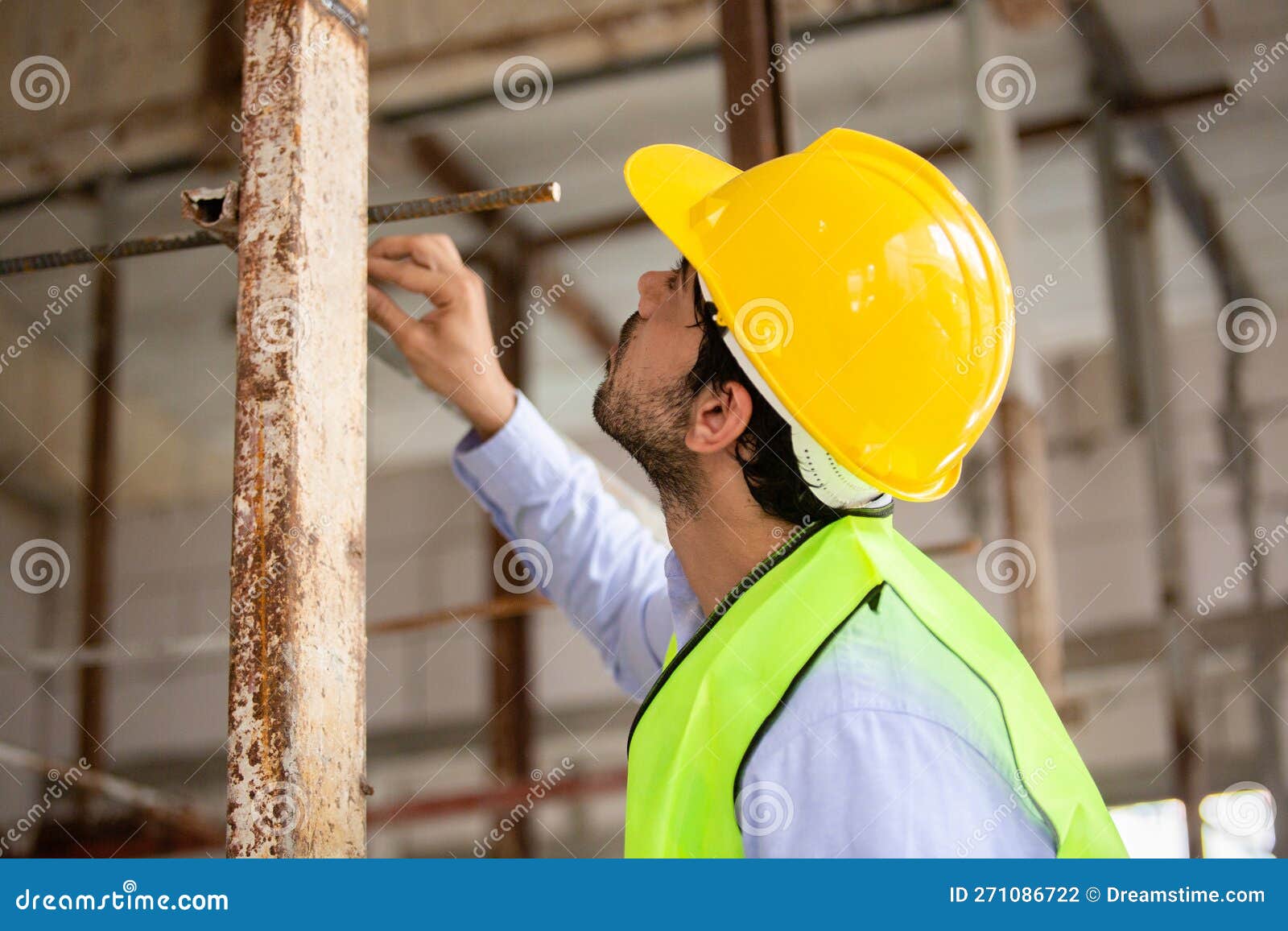 Man Engineer Builder House Construction Check the Quality of the ...