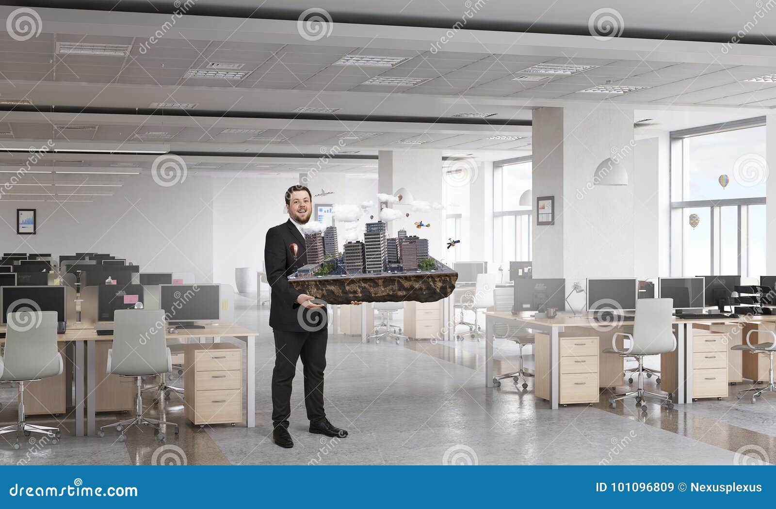 Man Presenting Construction Model. Mixed Media Stock Image - Image of ...