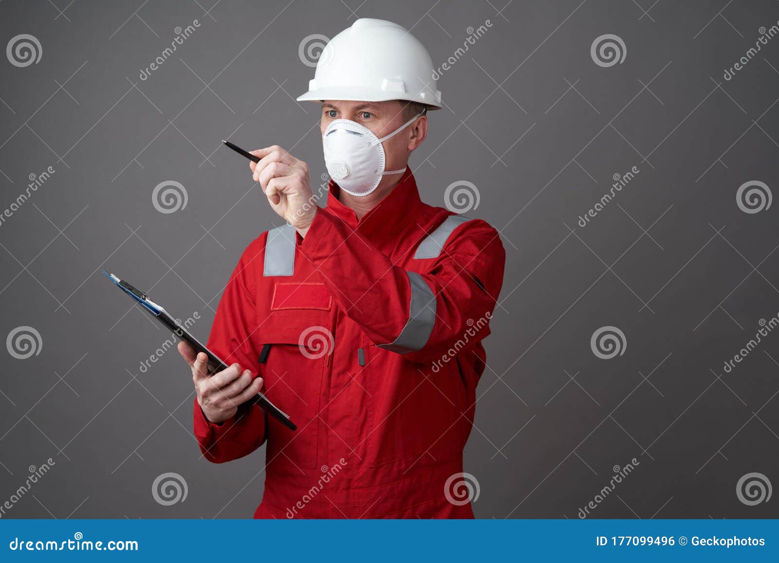 Man Engineer, Construction Worker Wearing Face Mask Stock Photo - Image ...