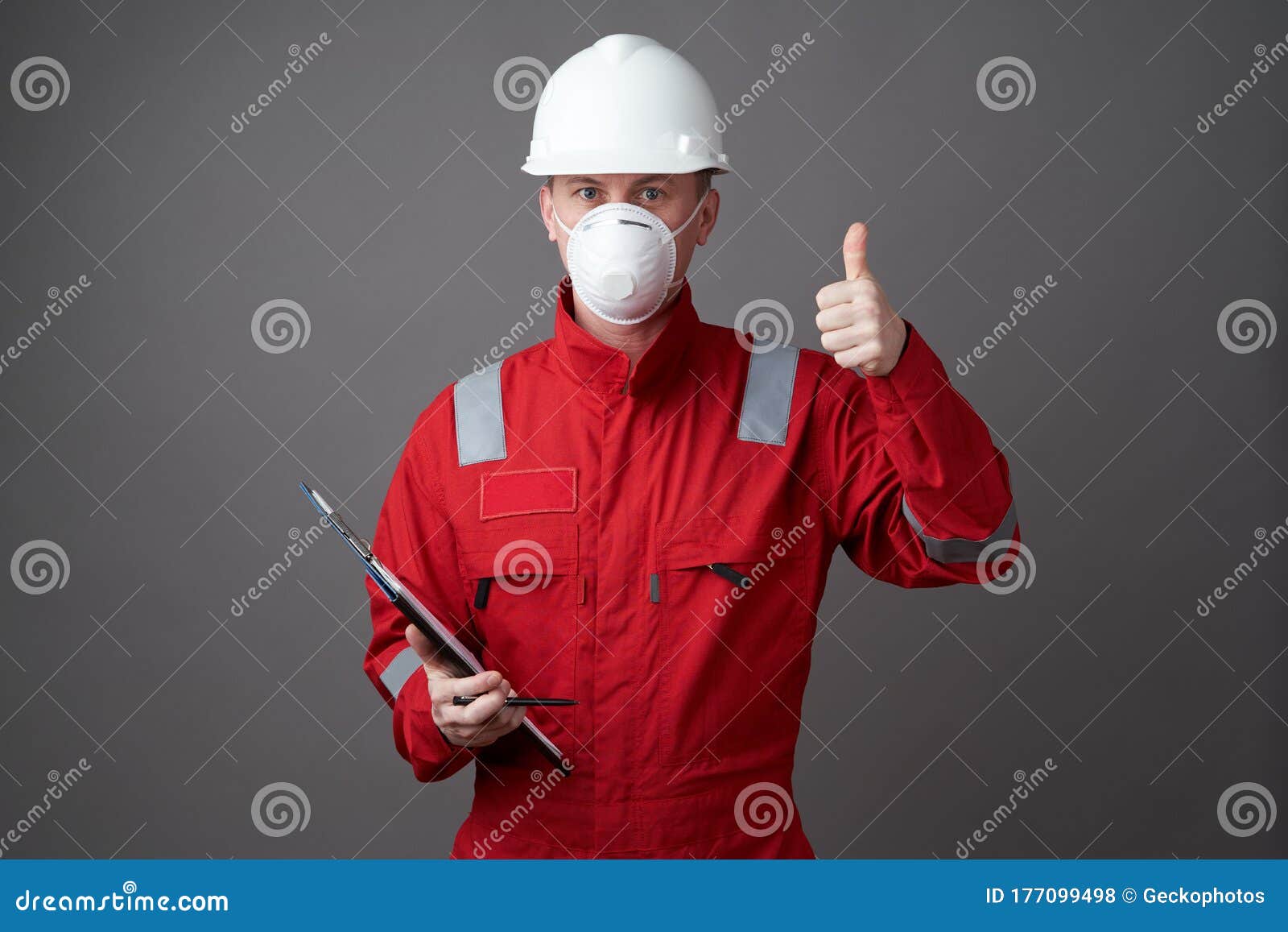Man Engineer, Construction Worker Wearing Face Mask Stock Photo - Image ...
