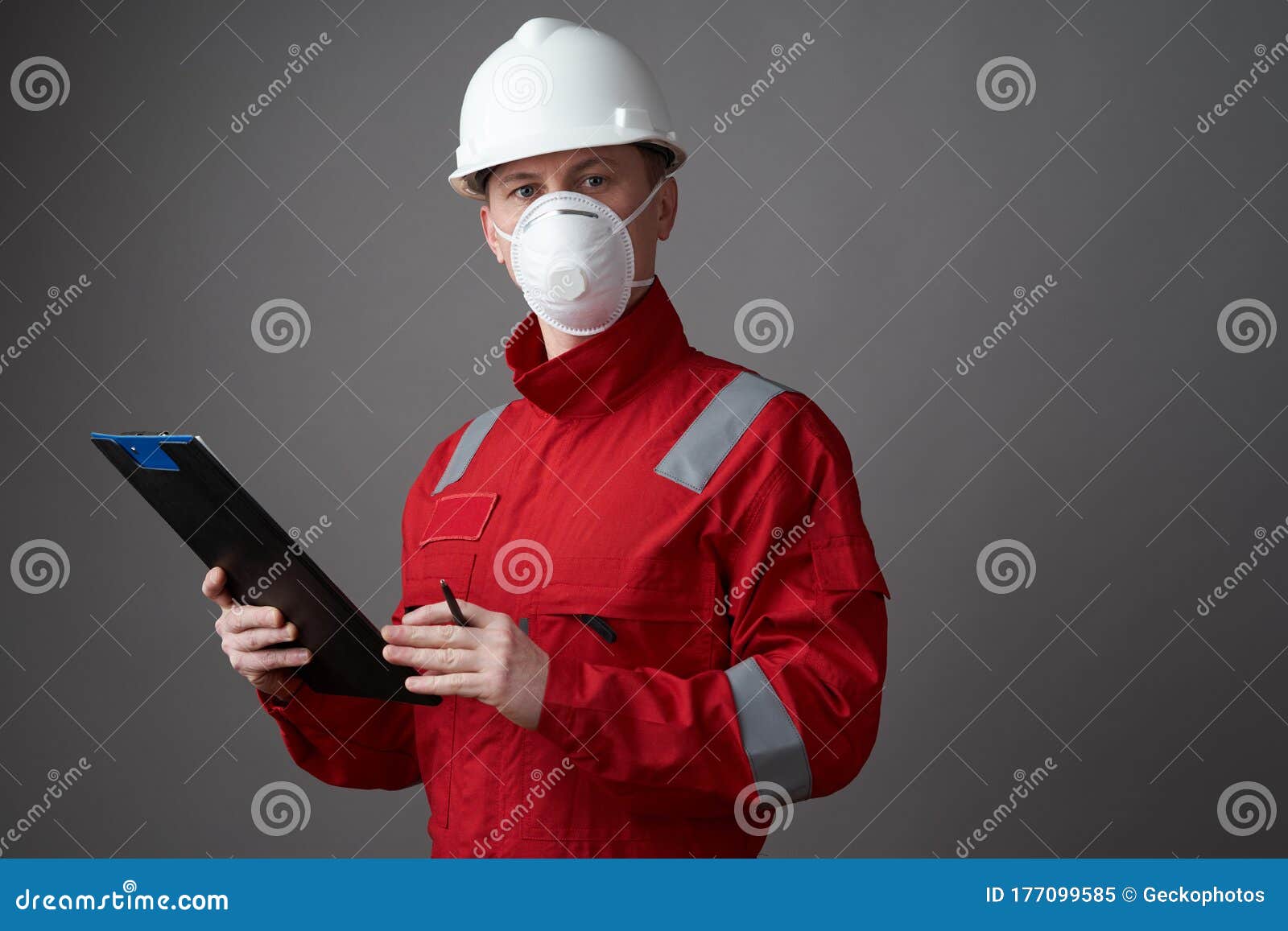 Man Engineer, Construction Worker Wearing Face Mask Stock Image - Image ...