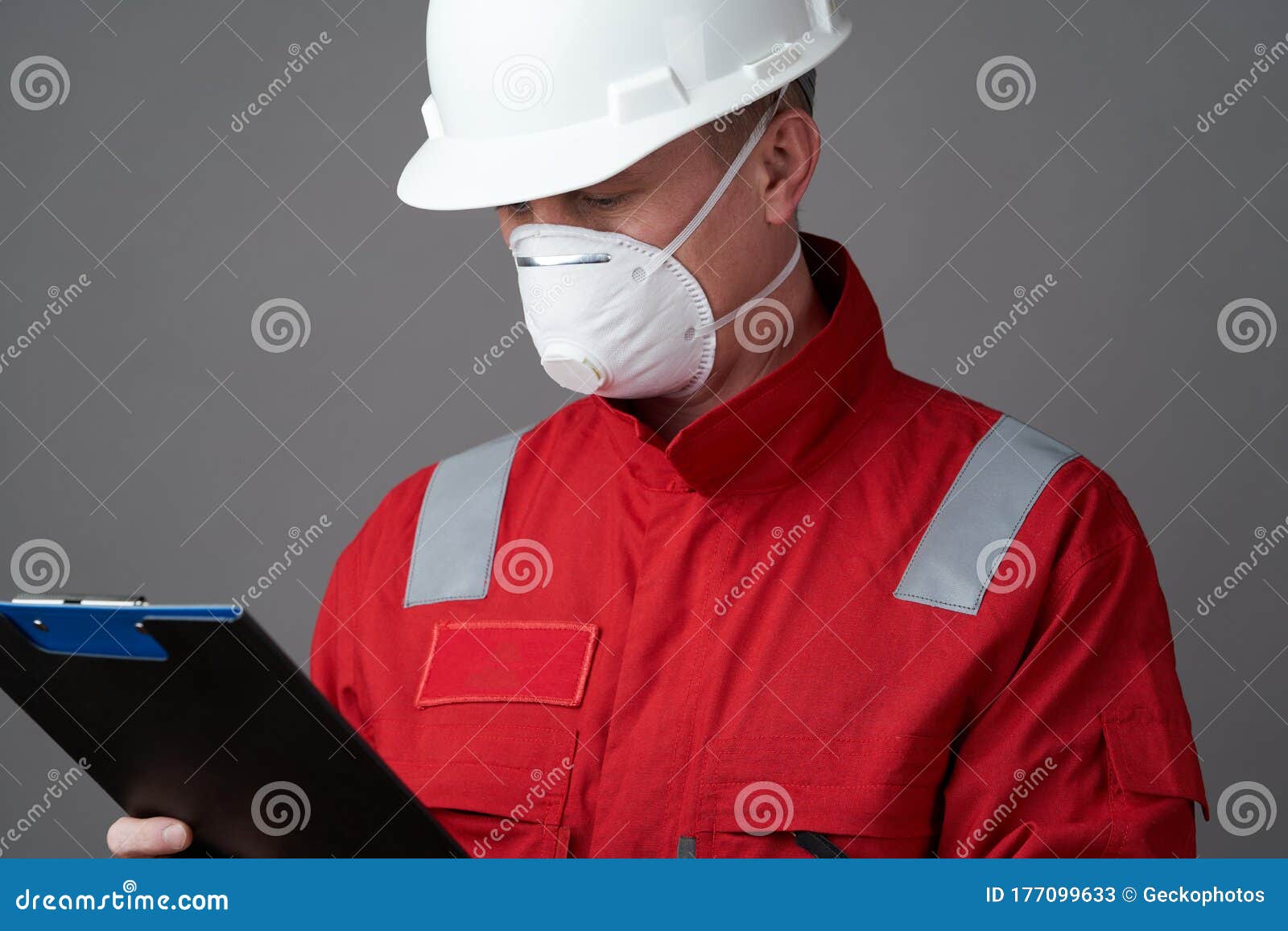 Man Engineer, Construction Worker Wearing Face Mask Stock Image - Image ...