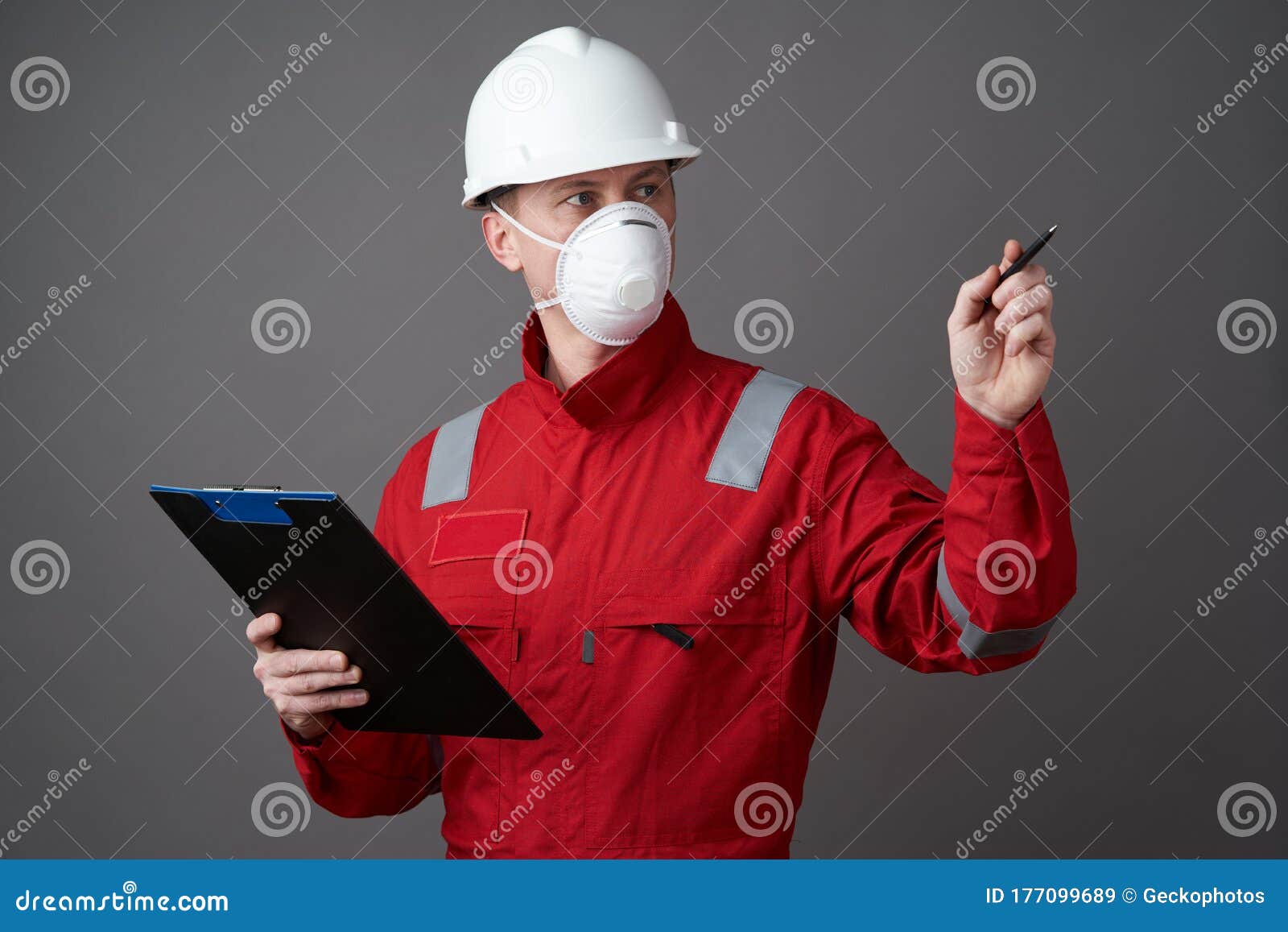 Man Engineer, Construction Worker Wearing Face Mask Stock Image - Image ...