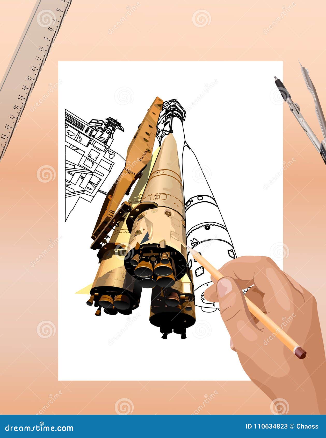 Space rocket sketch stock vector. Illustration of start - 110634823
