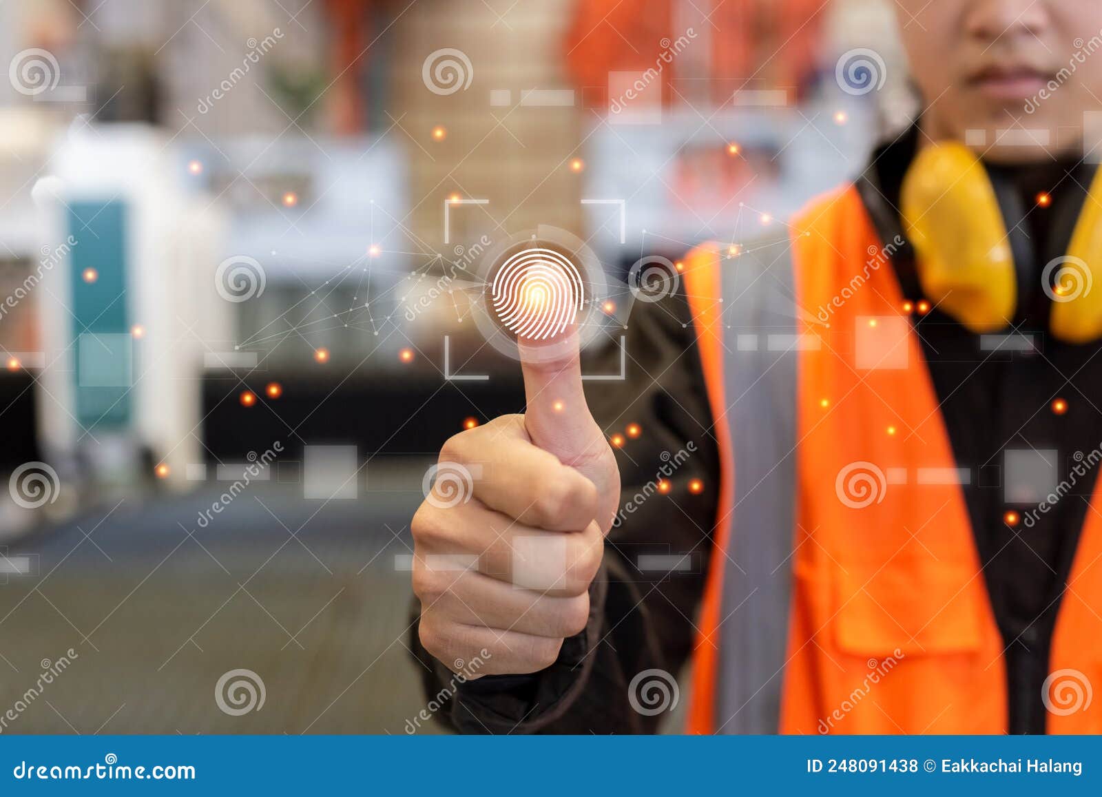 Man Engineer with Fingerprint Digital Scanner. Security Electronic ...