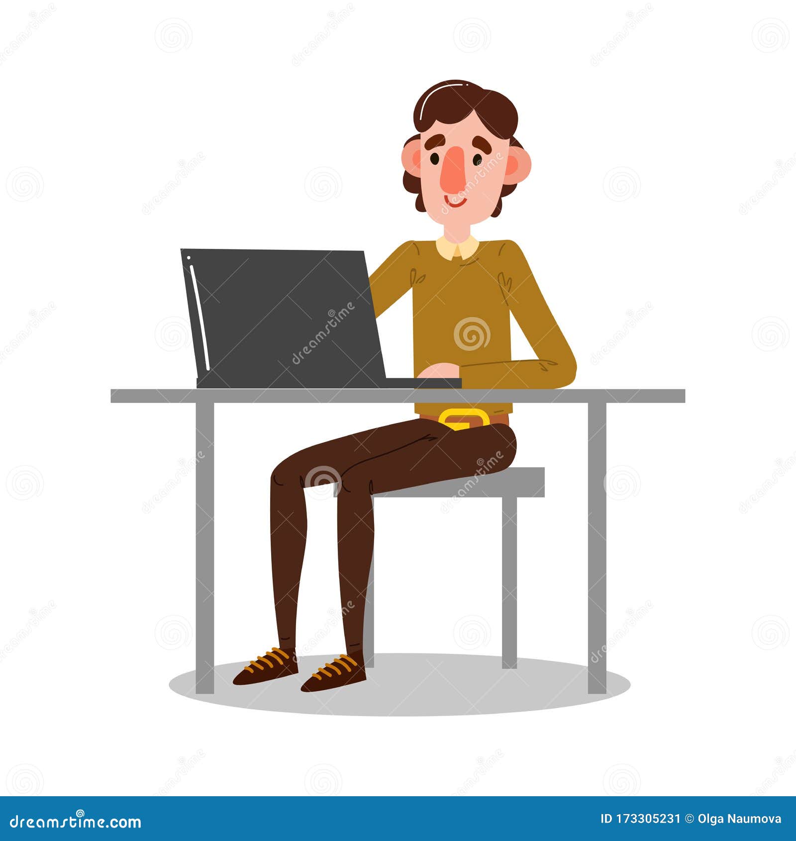Man Engineer Sitting and Working at His Computer Vector Illustration ...