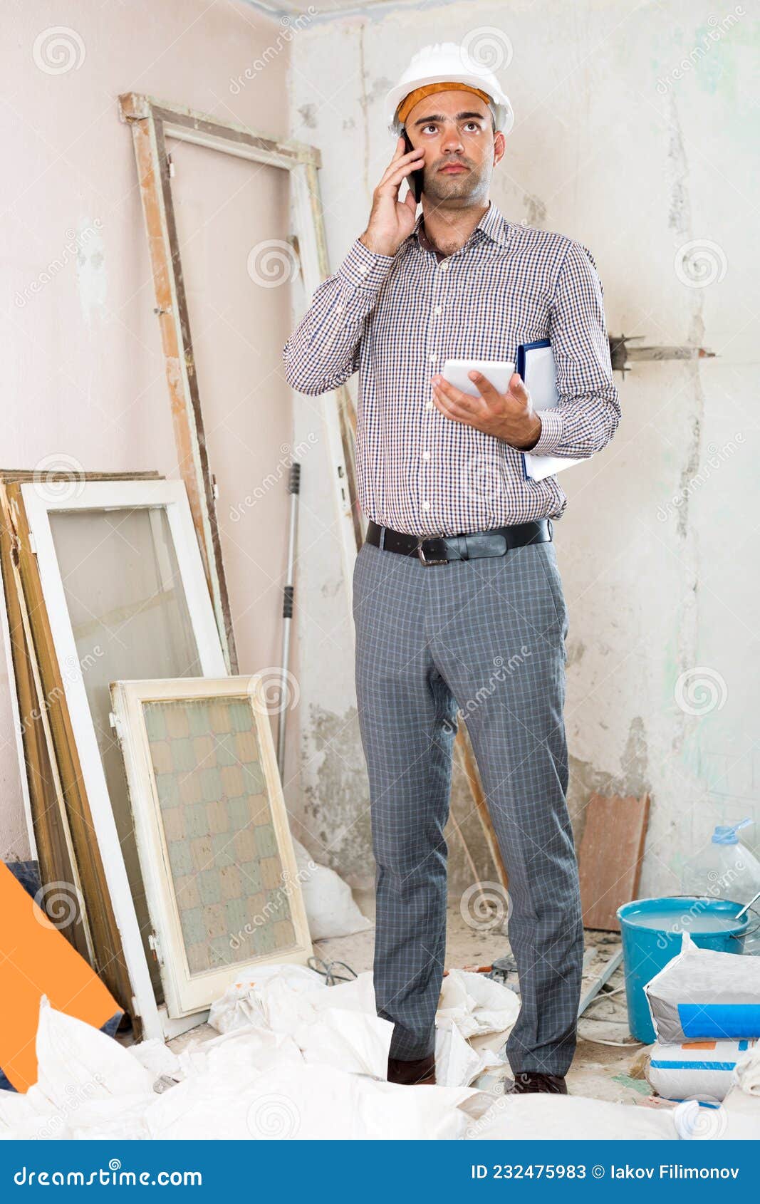 Man Engineer Talking on the Mobile Phone Stock Image - Image of ...
