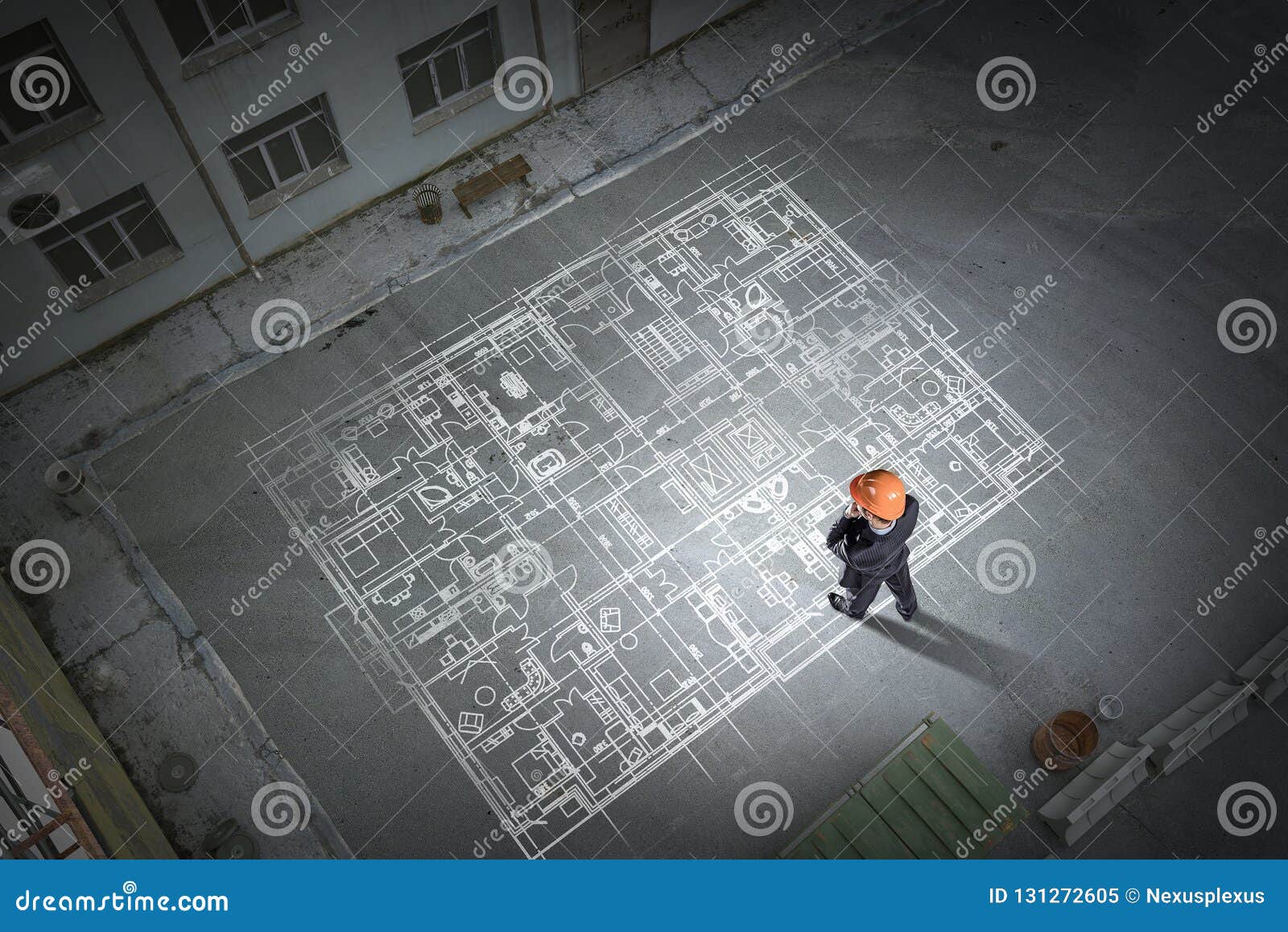 Man Engineer Thinking Over His Plan. Mixed Media Stock Image - Image of ...