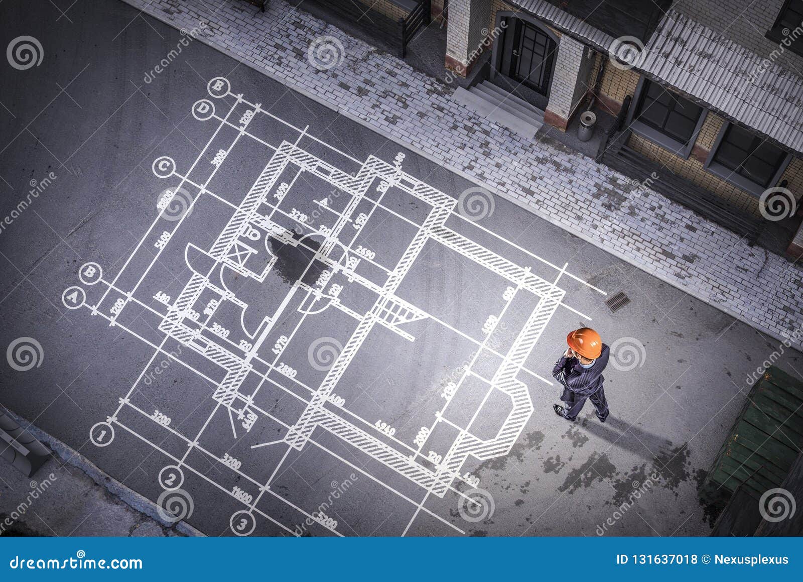 Man Engineer Thinking Over His Plan. Mixed Media Stock Photo - Image of ...
