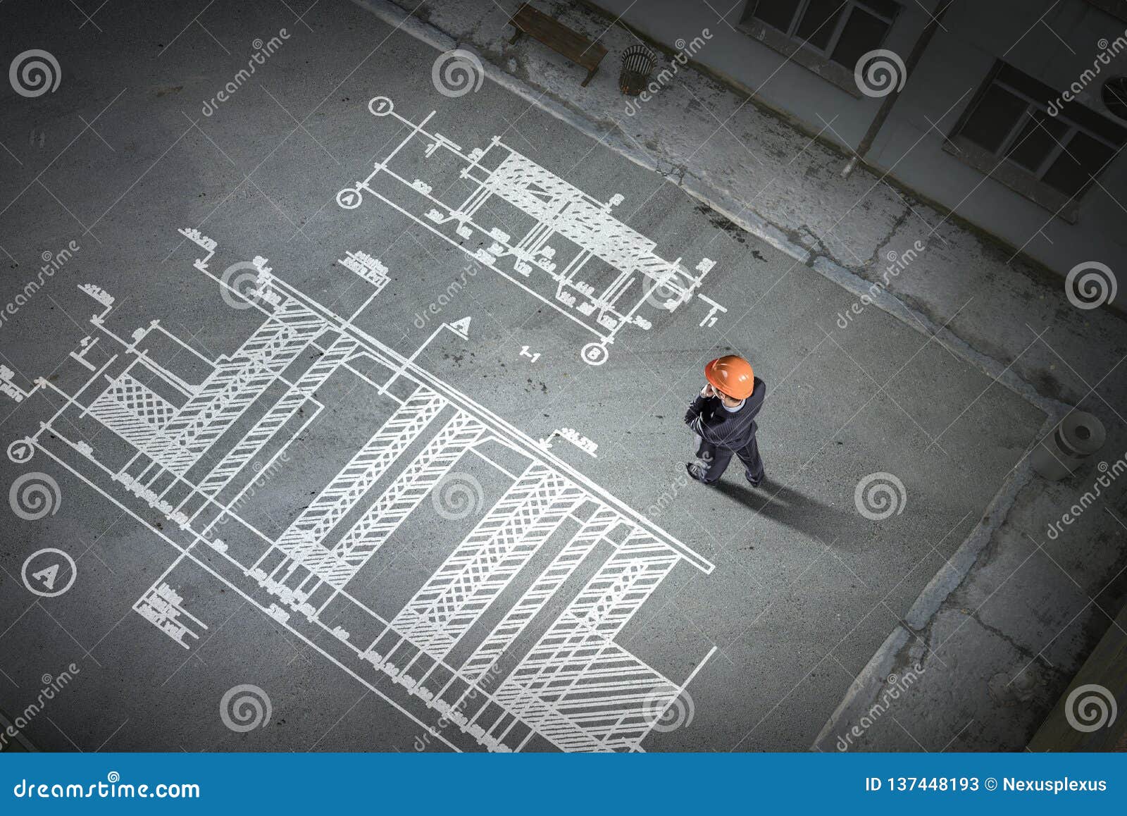 Man Engineer Thinking Over His Plan. Mixed Media Stock Image - Image of ...
