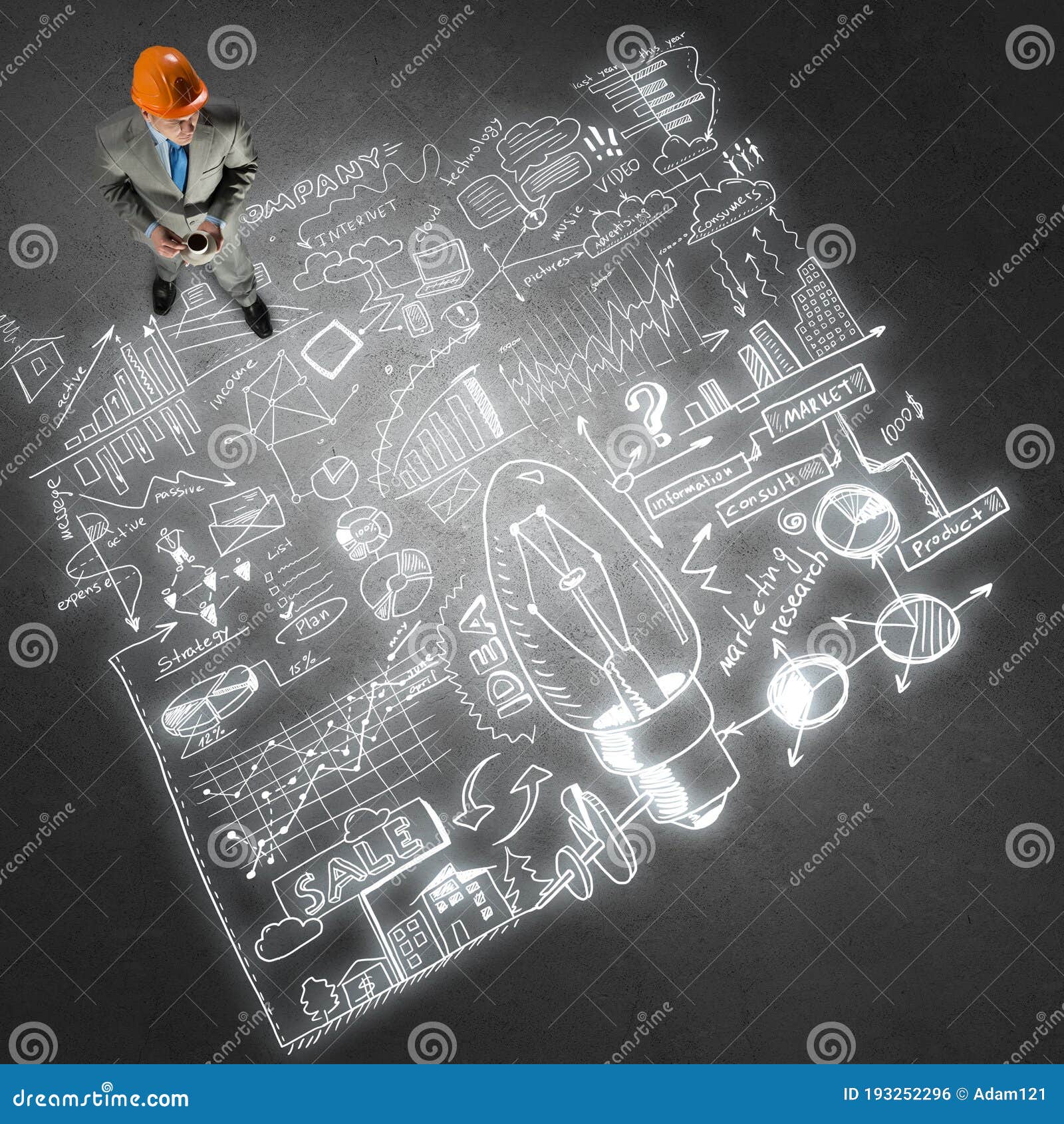 Man Engineer Thinking Over His Plan Stock Illustration - Illustration ...