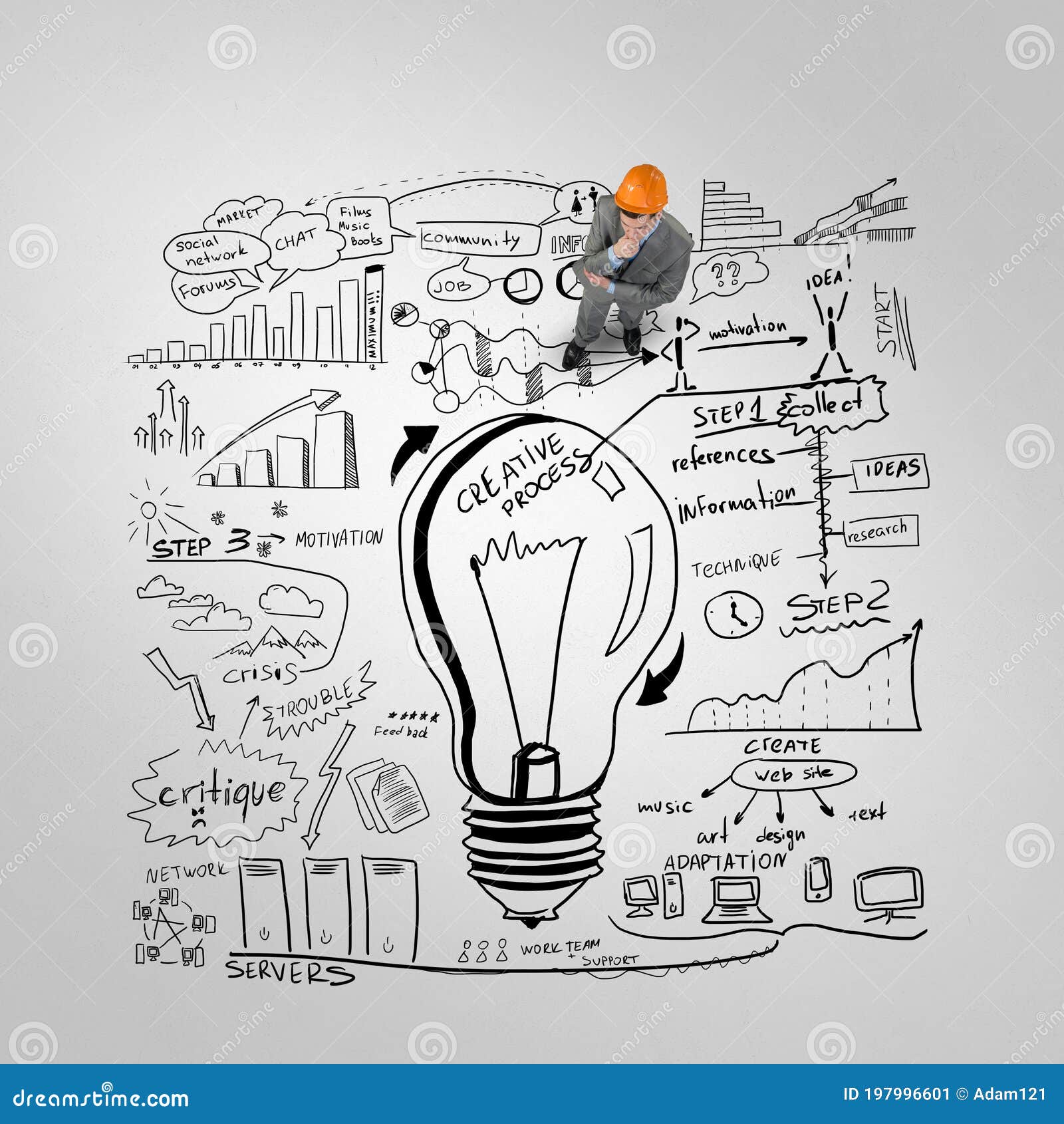Man Engineer Thinking Over His Plan Stock Illustration - Illustration ...
