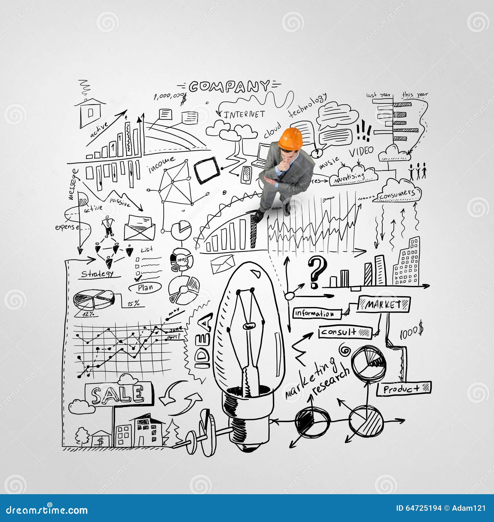 Man Engineer Thinking Over His Plan Stock Illustration - Illustration ...