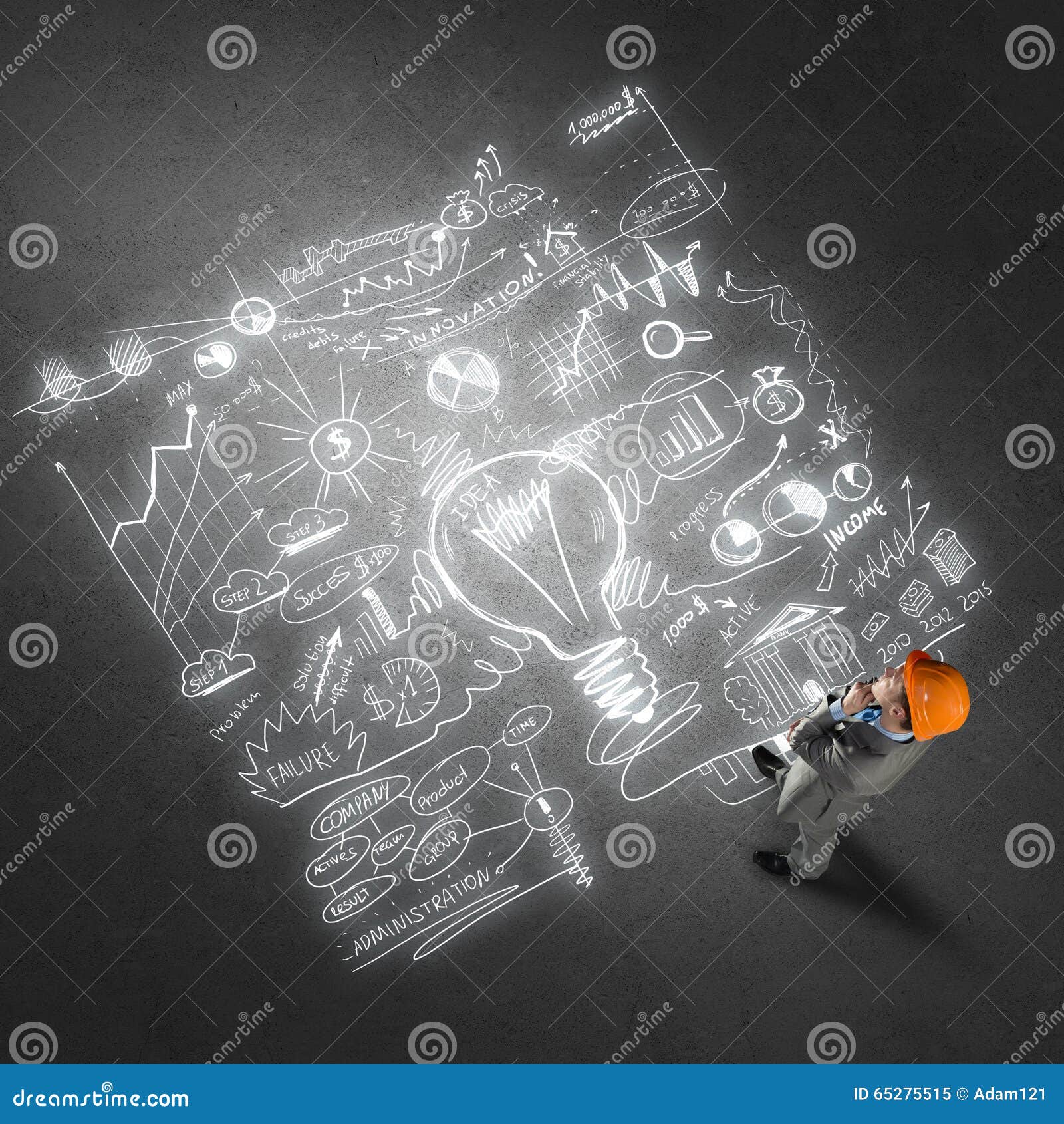 Man Engineer Thinking Over His Plan Stock Image - Image of helmet ...